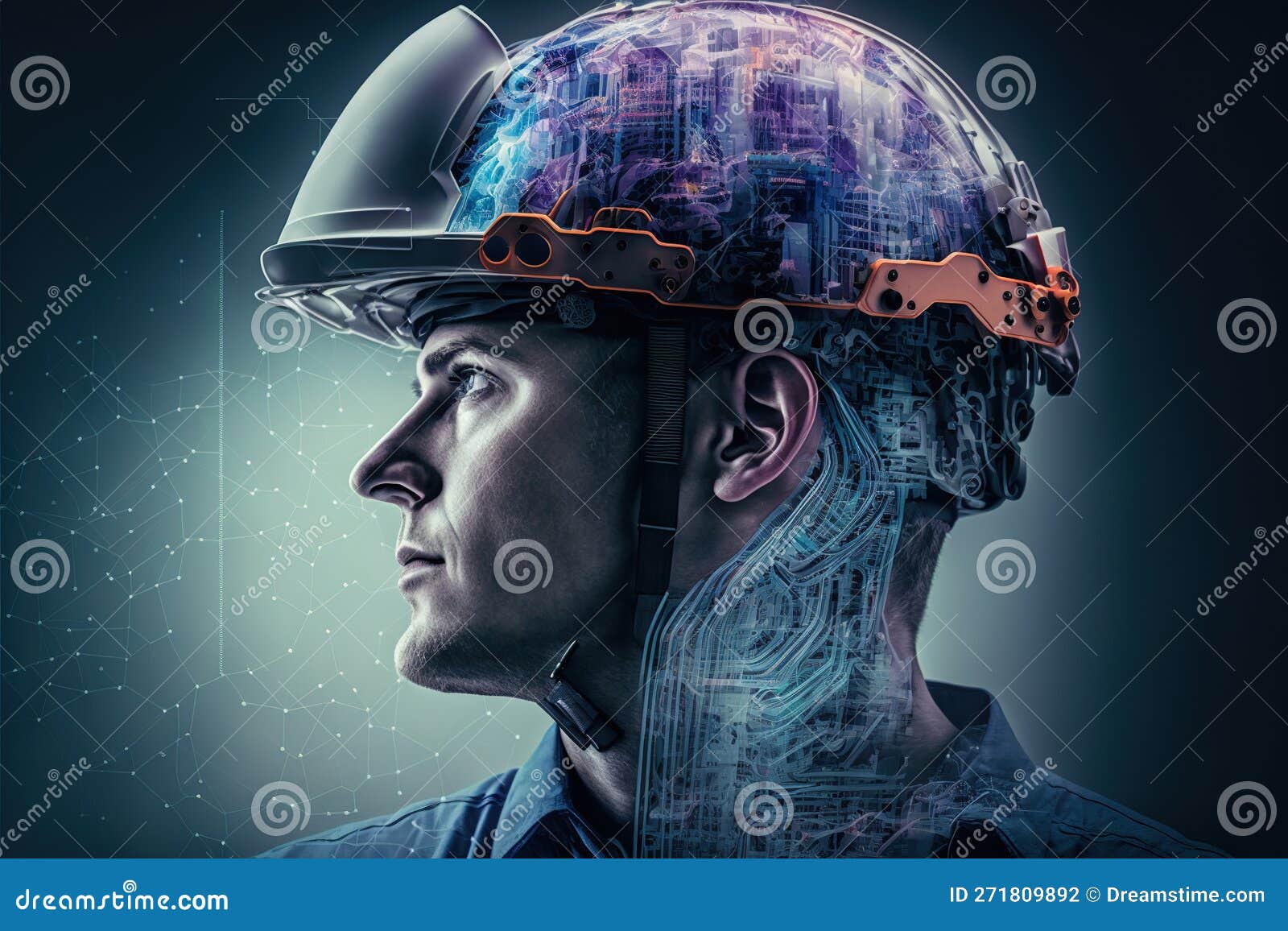 Wondrous Engineer Portrait and Electric Circuit or Wire Pattern Double ...