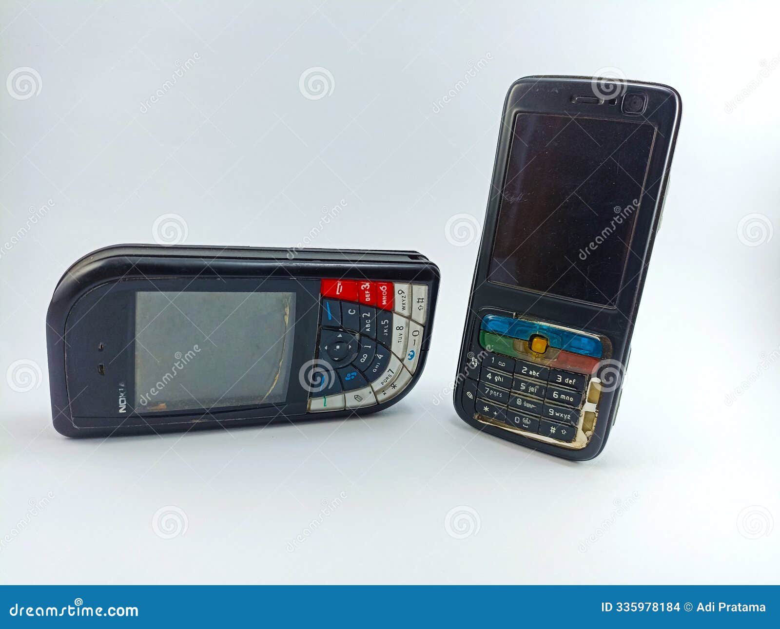 Front View of Old Nokia N73 and Nokia 7610 Cell Phones on a White ...