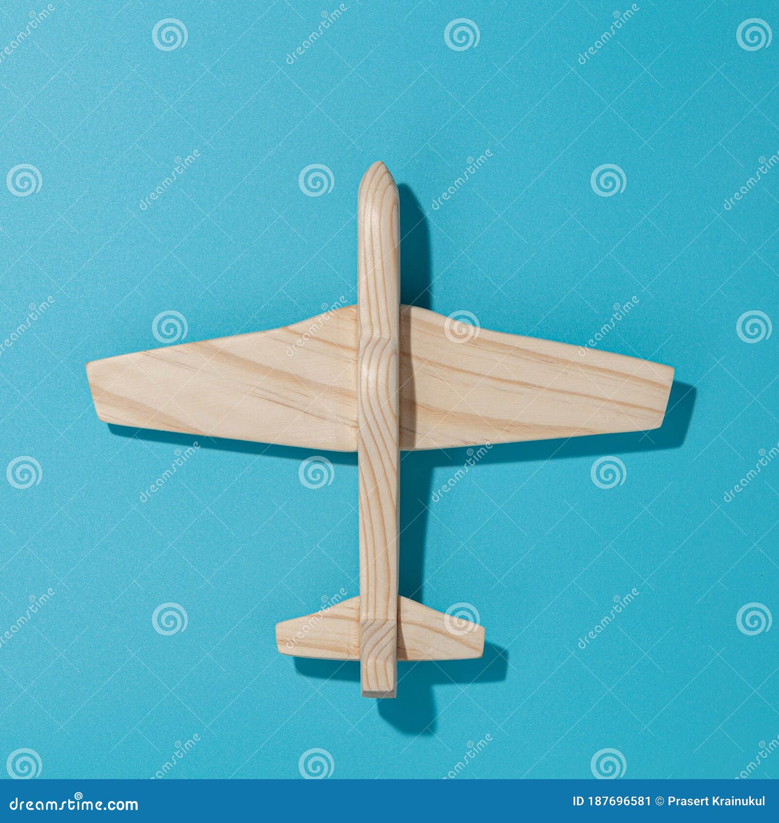 Wood Airplane on Blue Background, Top View Stock Image - Image of ...