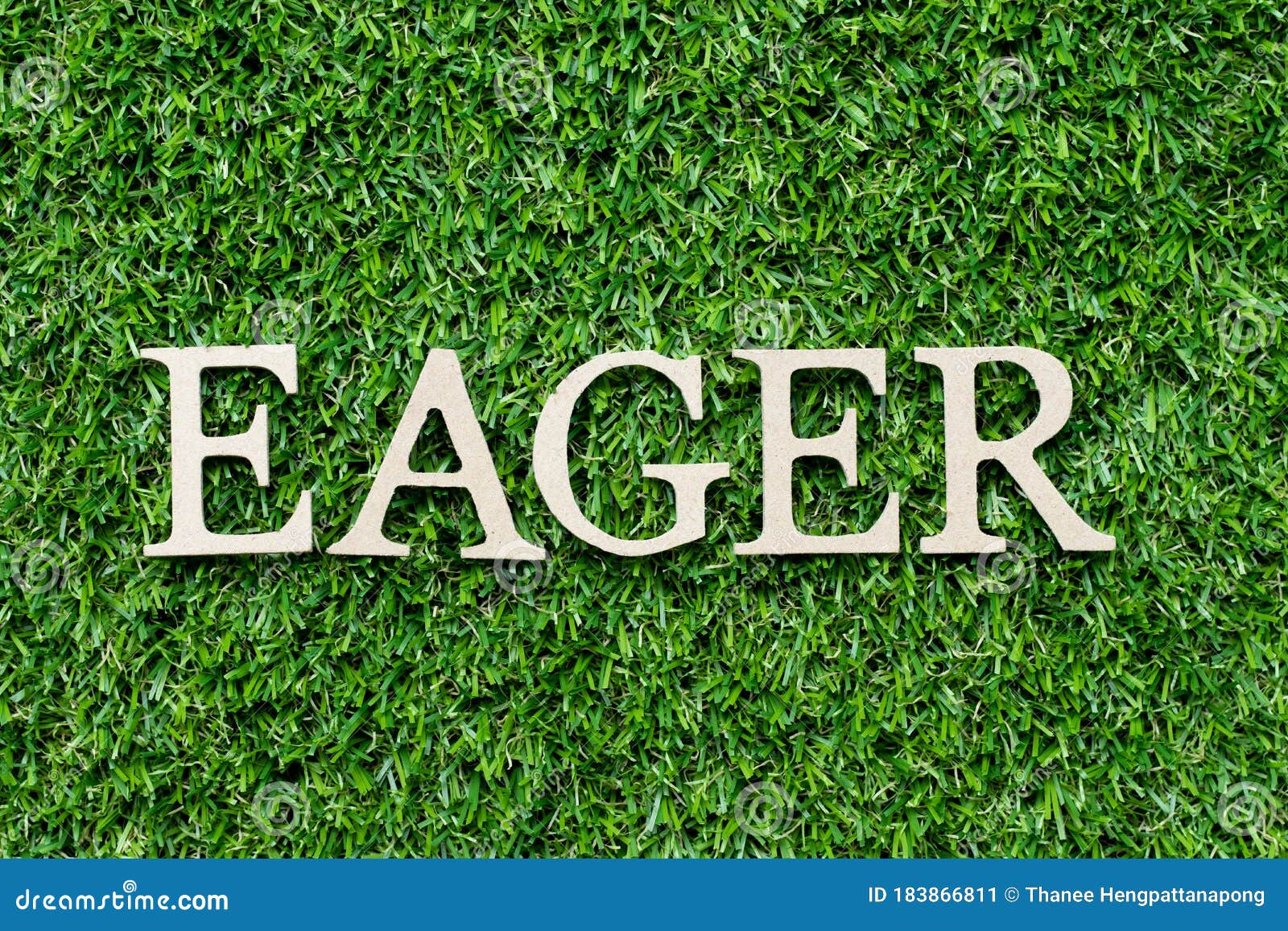 Wood Letter in Word Eager on Green Grass Background Stock Image - Image ...