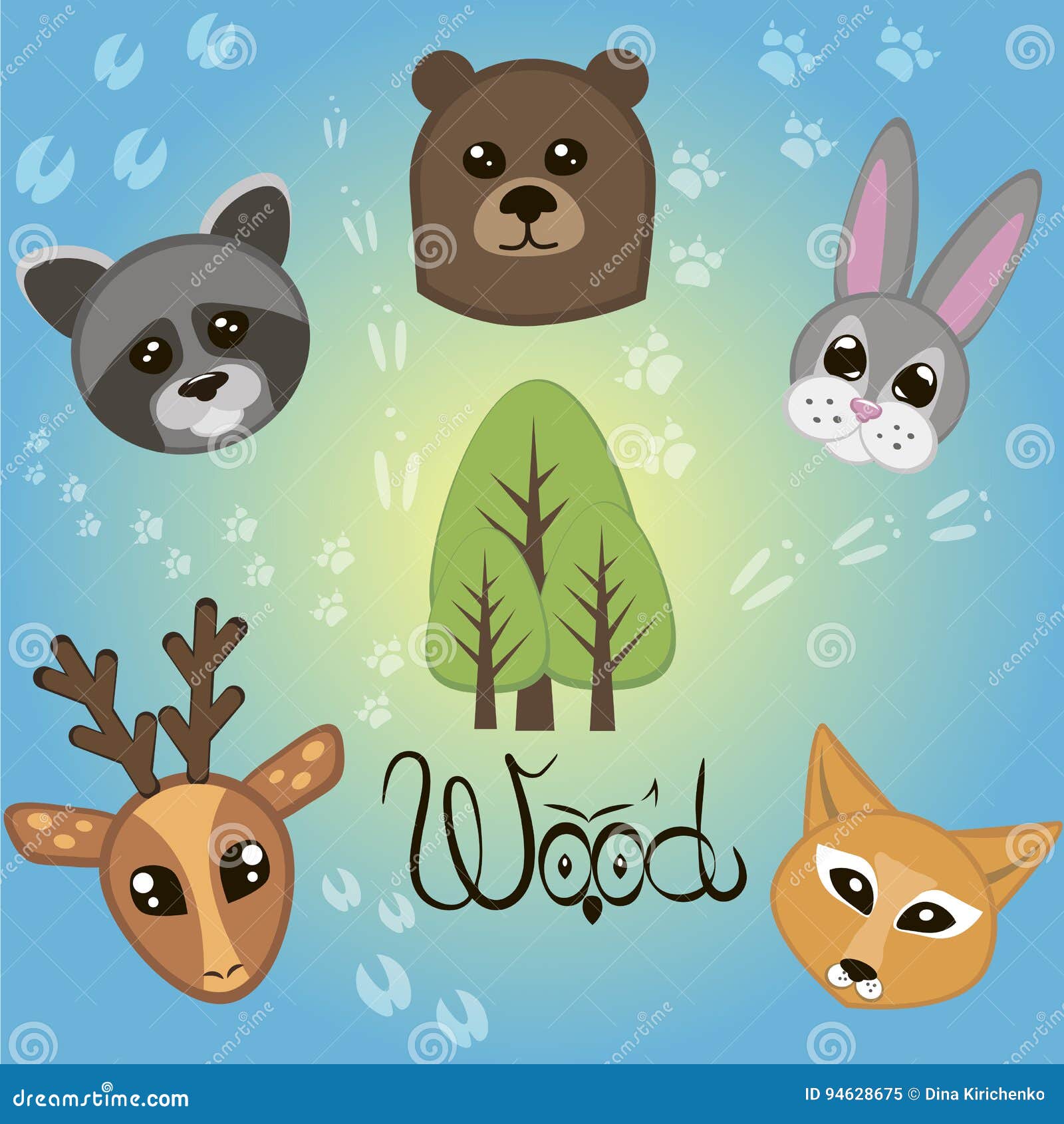 Wood animals stock vector. Illustration of creature, card - 94628675
