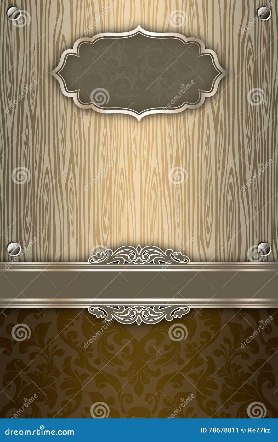 Wood Background with Decorative Border and Patterns. Stock Illustration ...