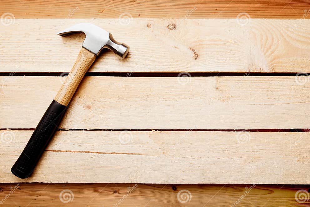 Wood Background with a Hammer Stock Photo - Image of technology ...