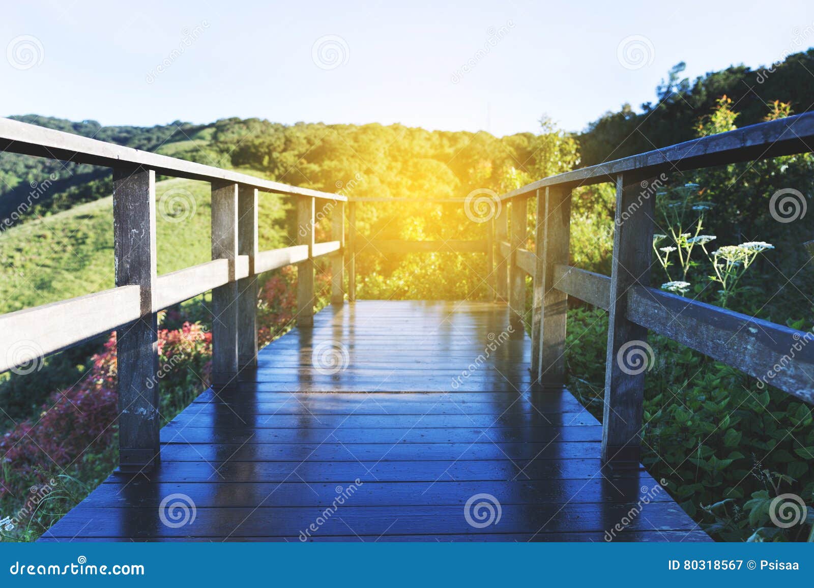 Wood Balcony with Mountain View in Morning Stock Image - Image of hill ...