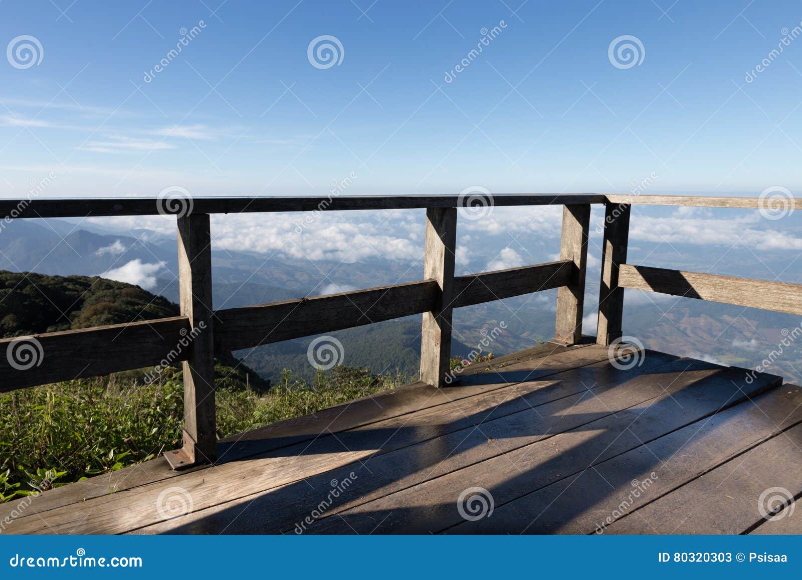 Wood Balcony with Mountain View in Morning Stock Image - Image of ...