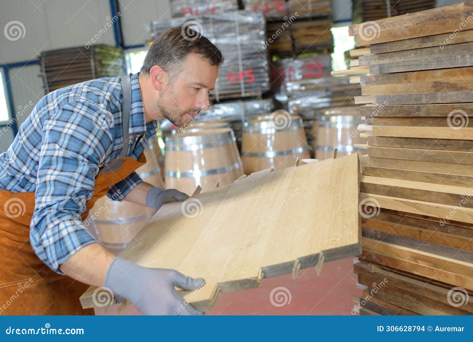Wood Barrels Production Cooper Using Hammer and Tools in Workshop Stock ...