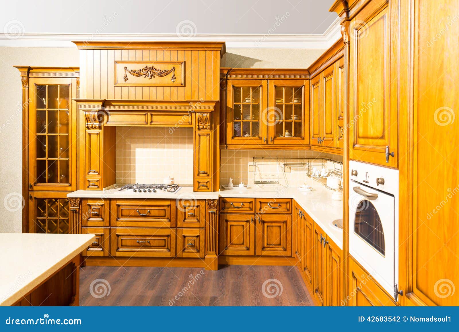 Wood Beautiful Custom Kitchen Interior Design Stock Photo - Image of ...