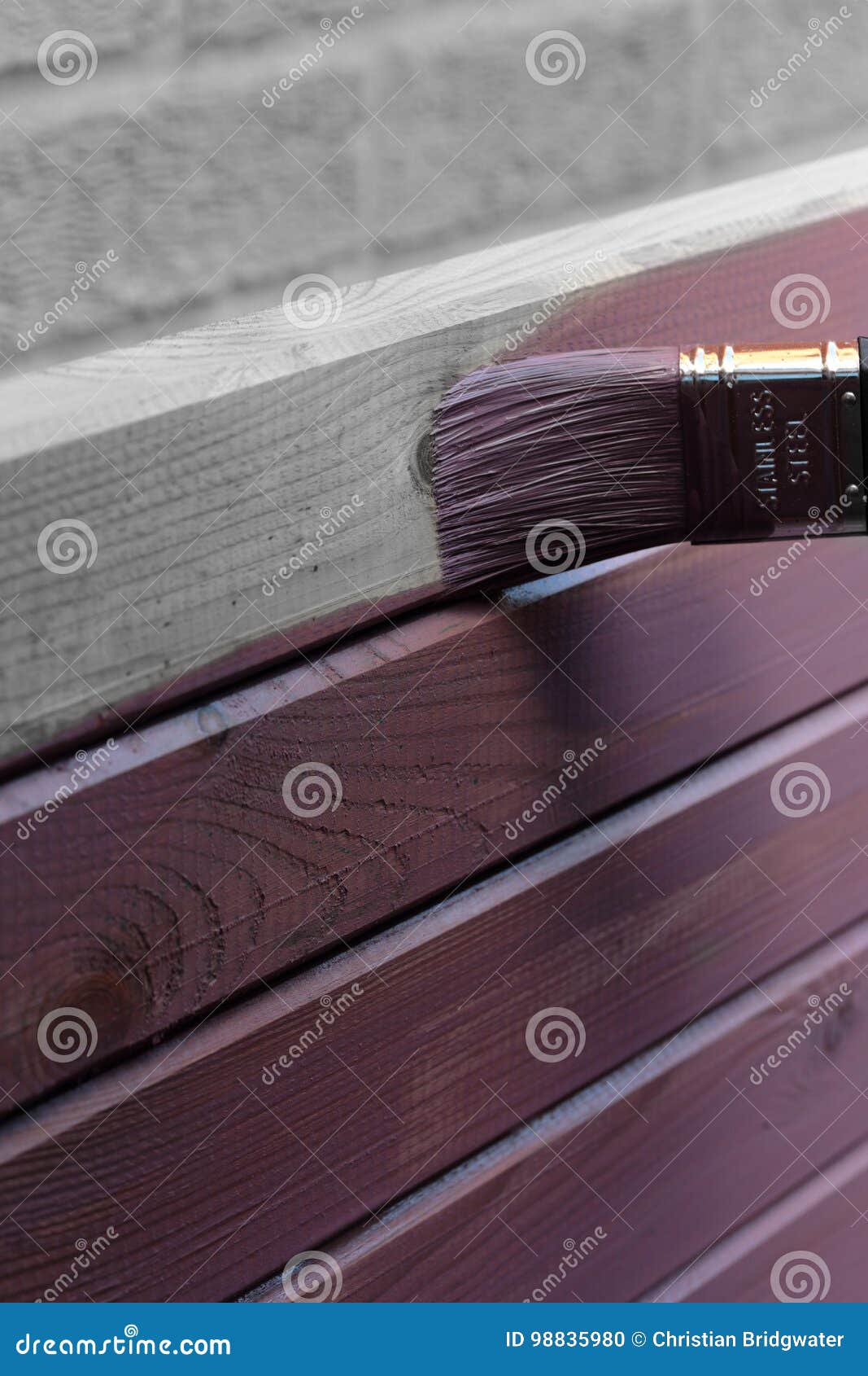 Wood Being Stained with a Paintbrush Stock Photo - Image of pine, brush ...