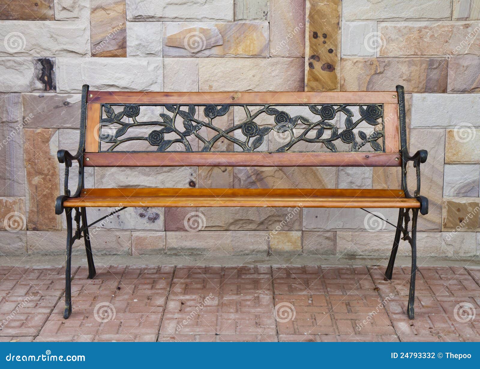 Wood Bench Against a Brick Wall Stock Photo - Image of solitude, seat ...