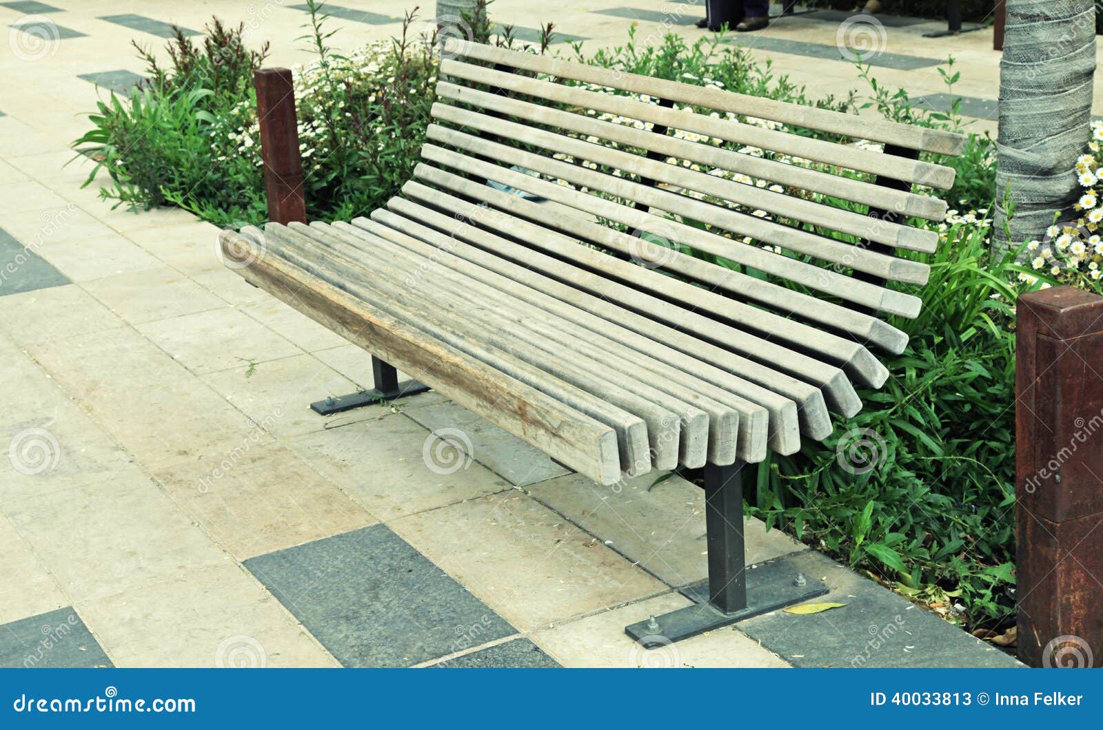 Wood Bench on the City Street Stock Image - Image of architecture ...