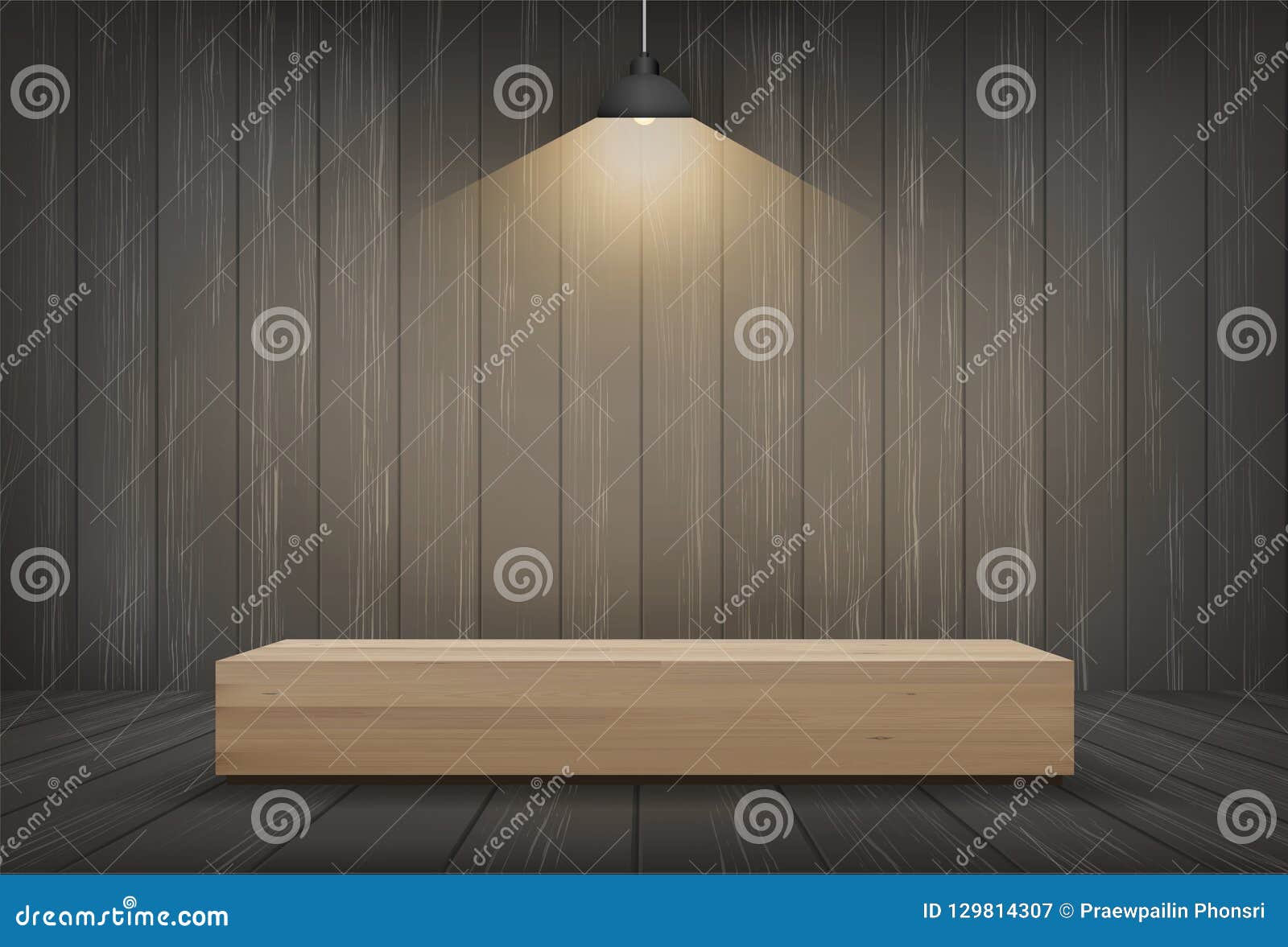 Wood Bench in Dark Room Space Background. Vector. Stock Vector ...