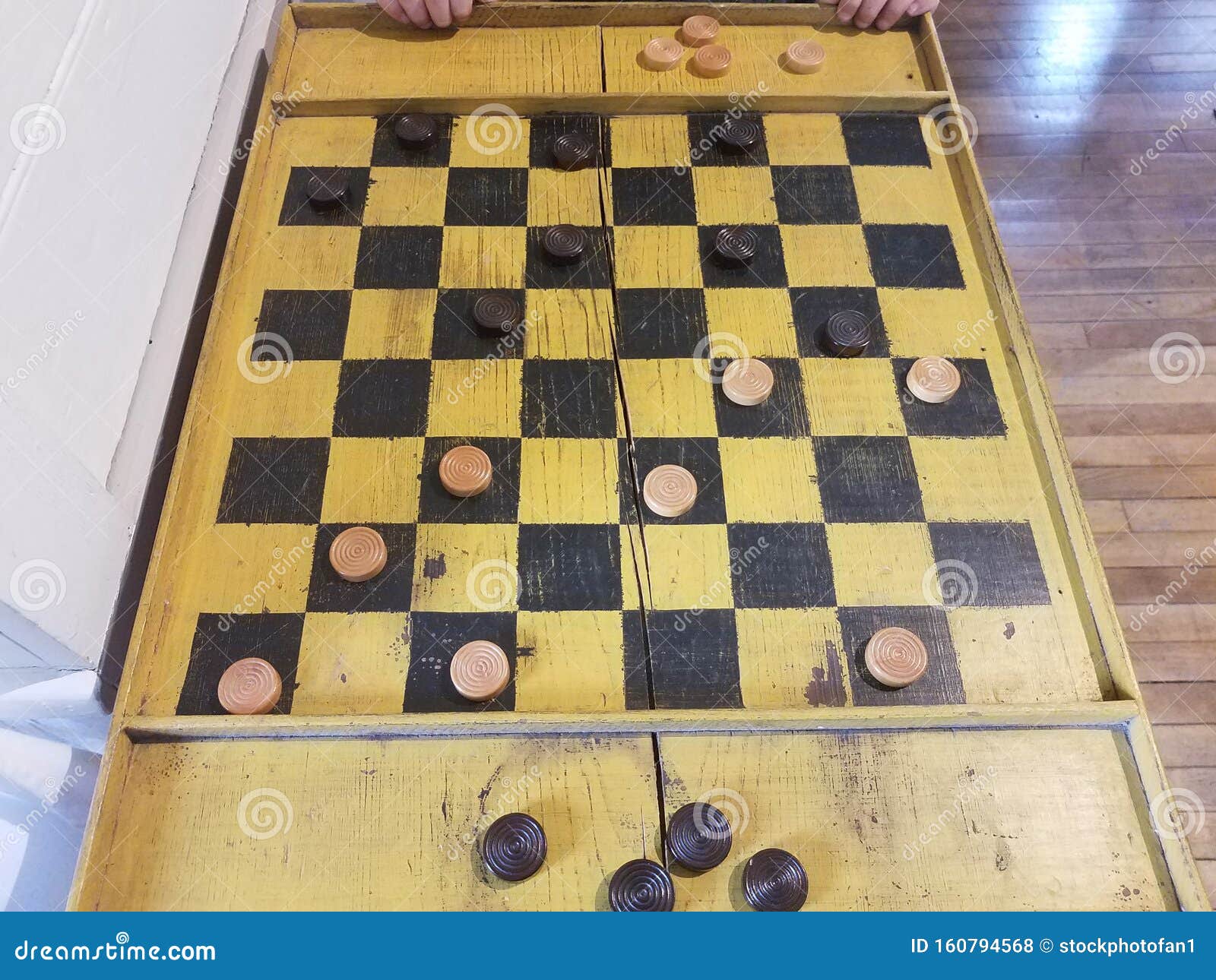 Wood Black and Yellow Checkerboard with Pieces Stock Photo - Image of ...