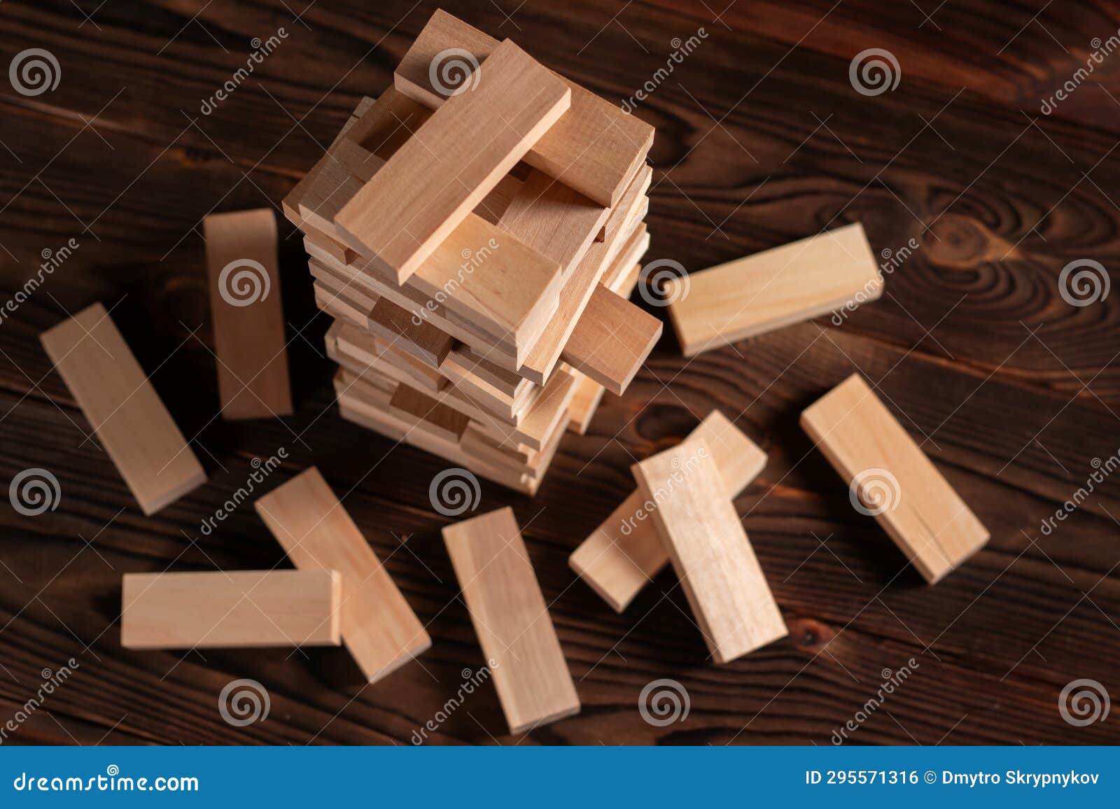 Wood Blocks Stack Game Top View, Background. Concept of Education, Risk ...