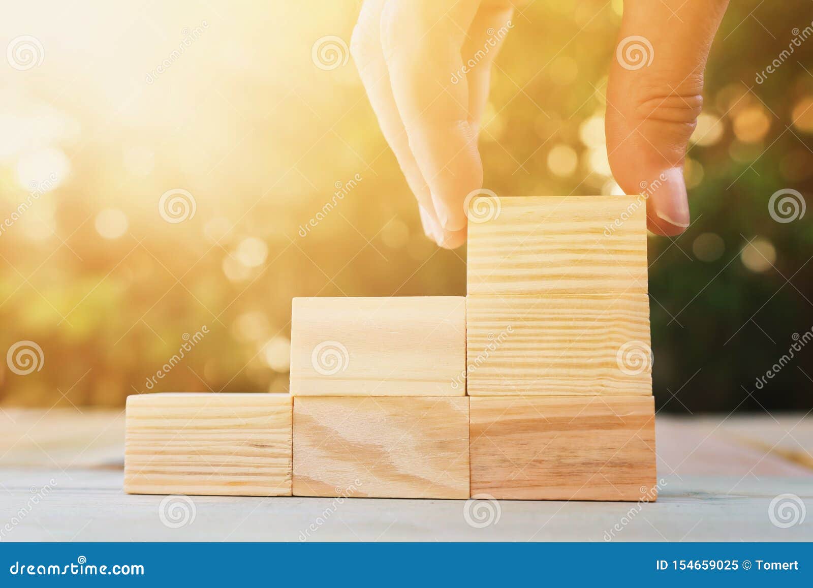Wood Blocks Stacking As Step Stairs. Success and Development Concept ...