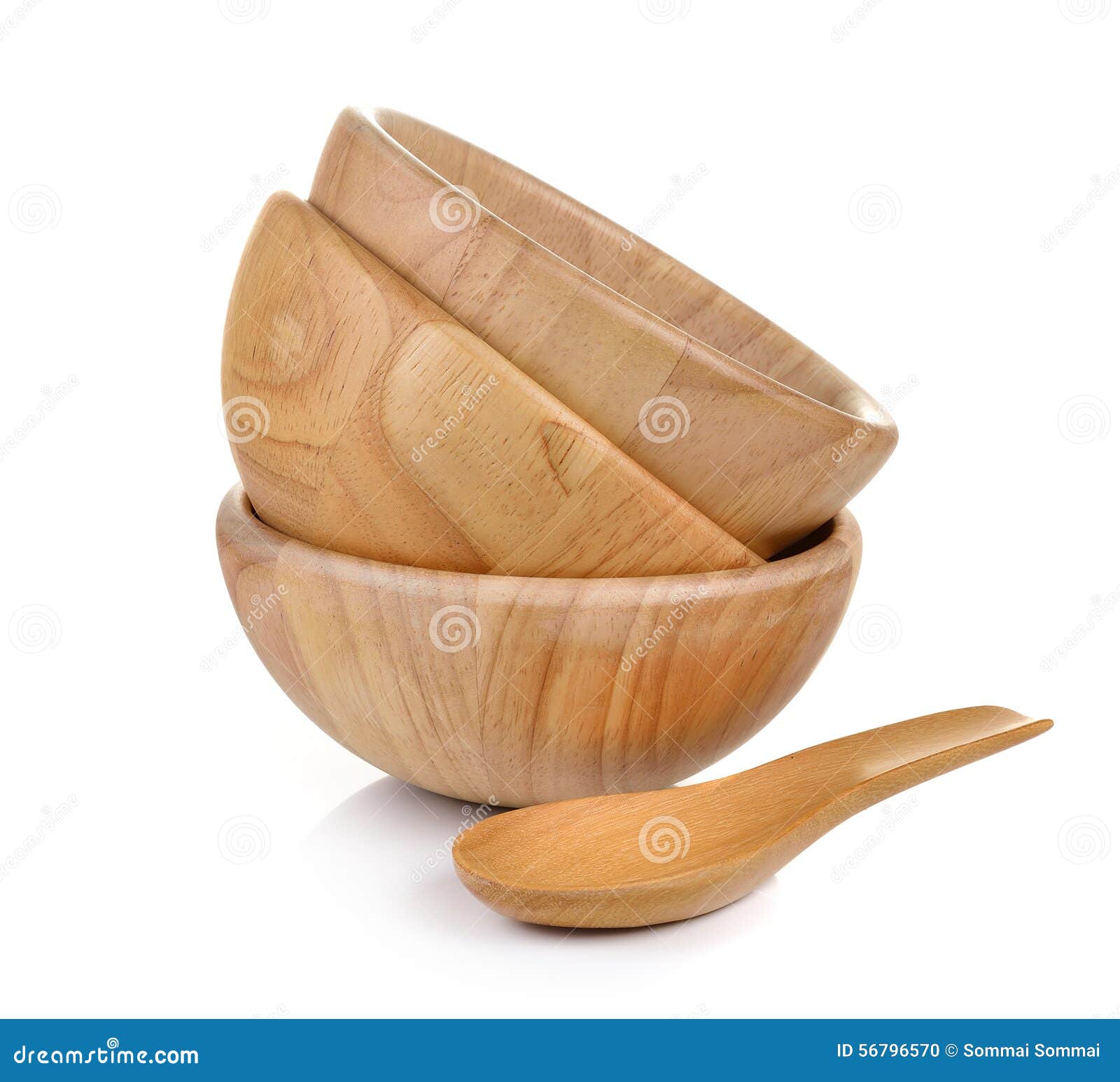 Wood Bowl and Wood Spoon on White Background Stock Photo - Image of ...