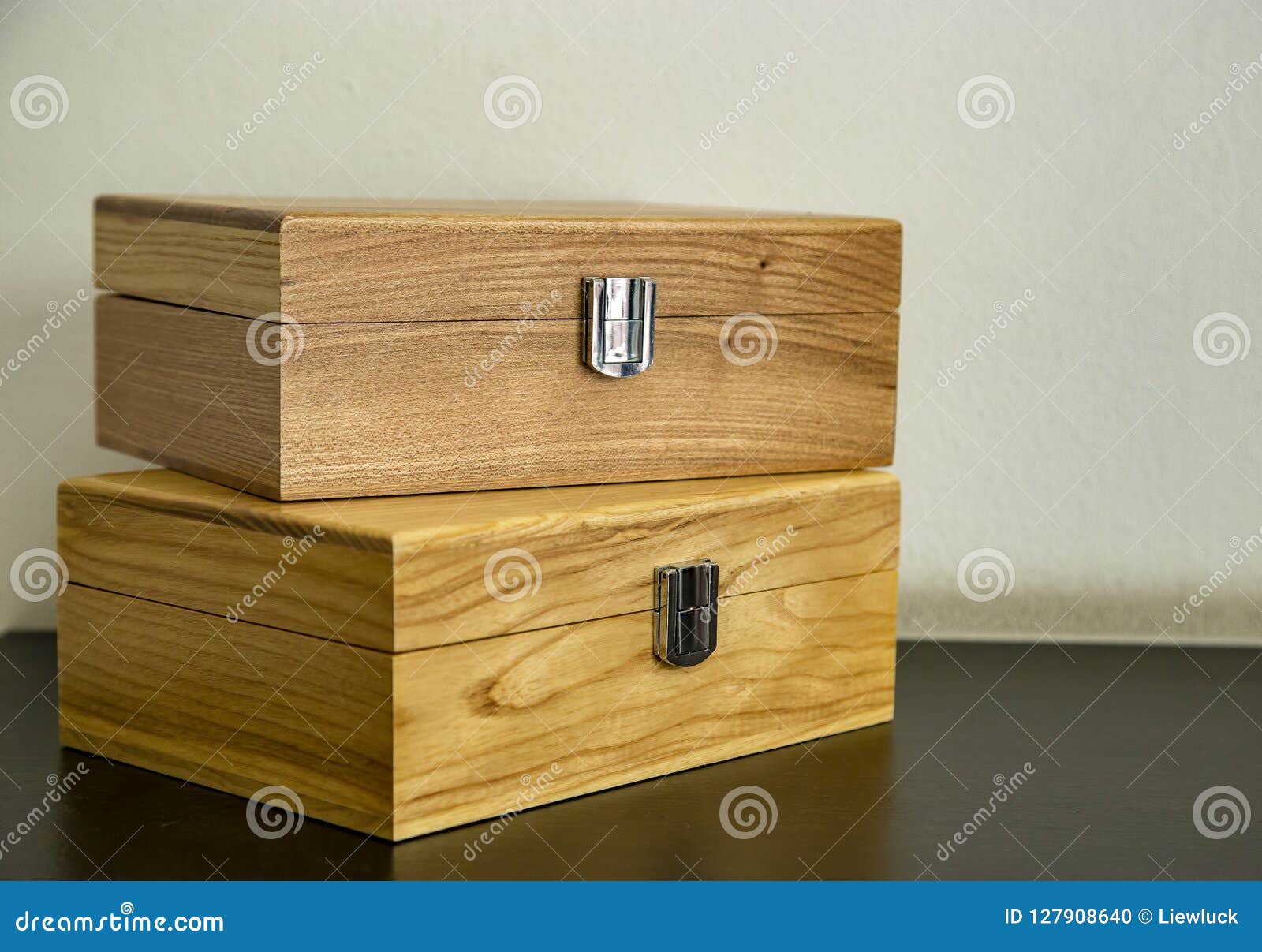 Wood box on table stock photo. Image of wall, storage - 127908640