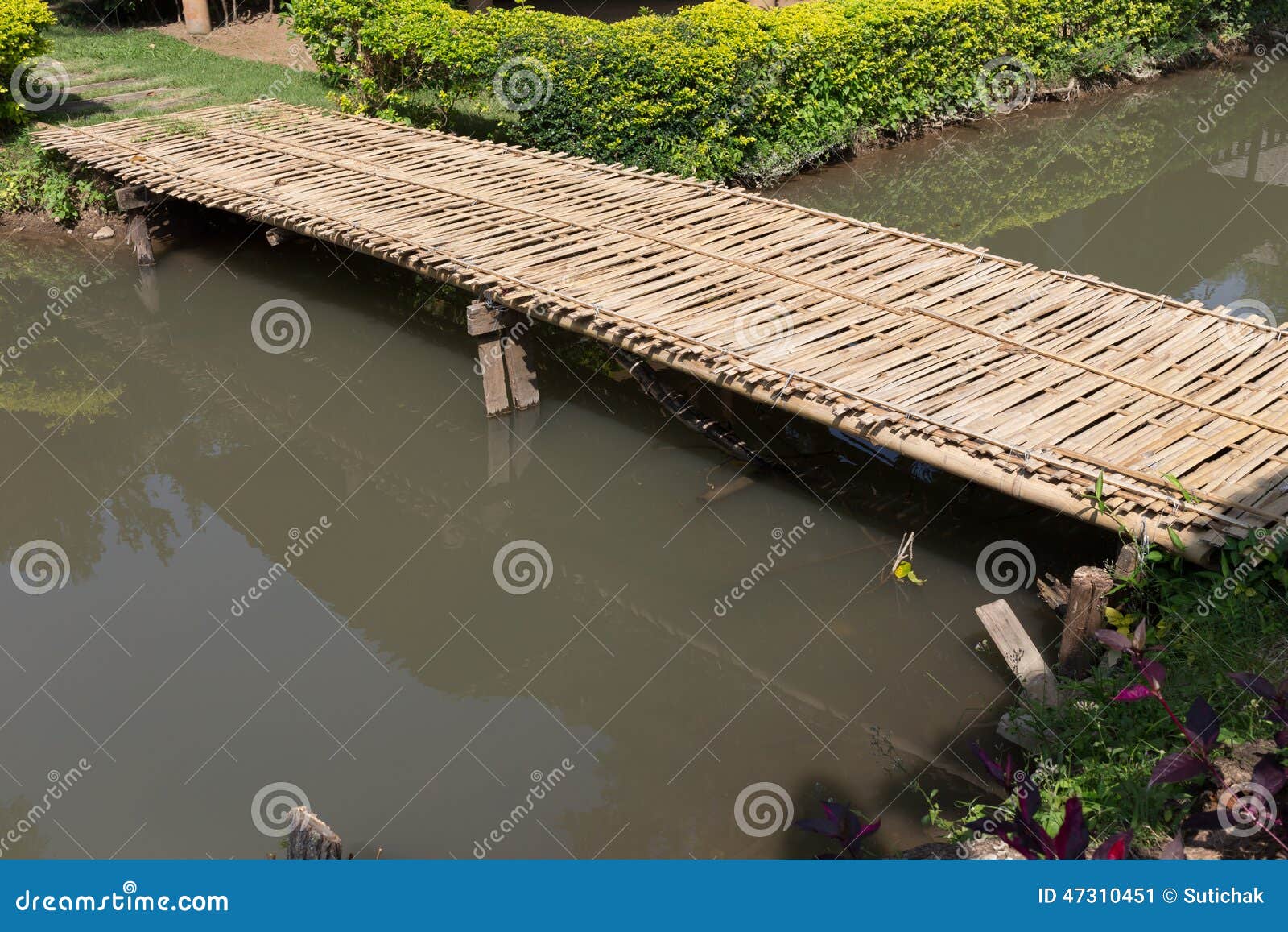 Wood Bridge Made from Bamboo Stock Image - Image of path, bridge: 47310451