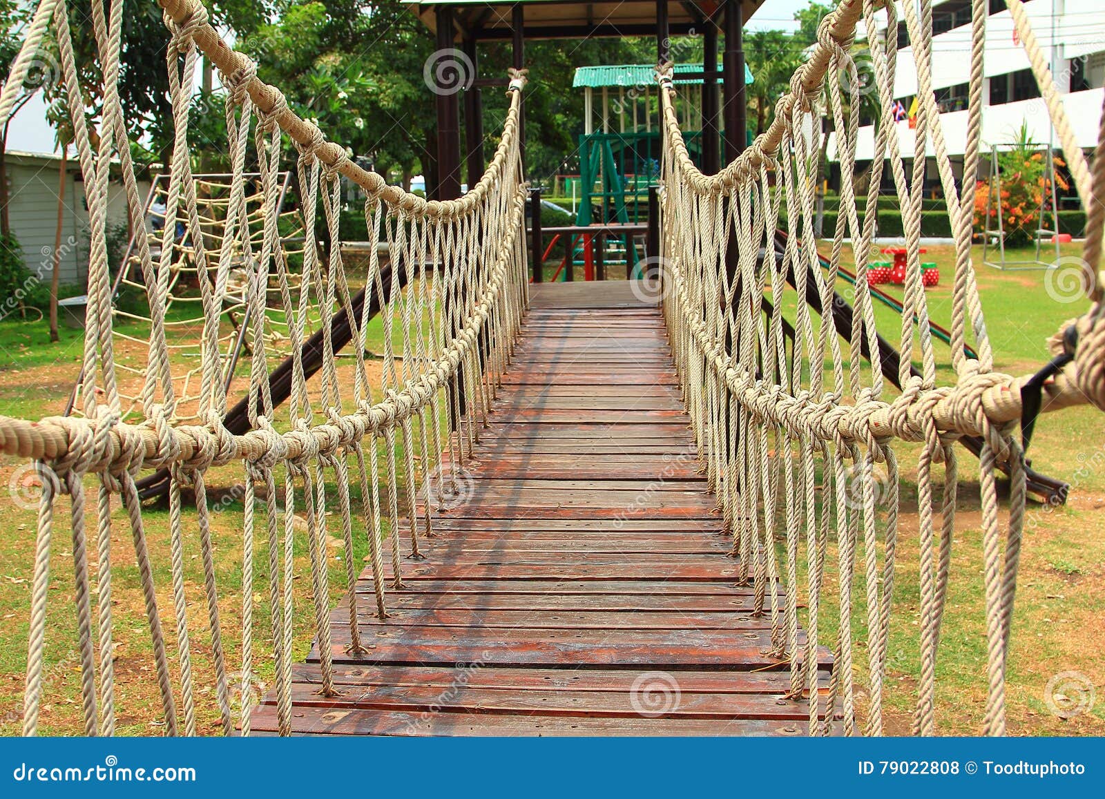 Wood bridge and rope stock photo. Image of hang, crossing - 79022808
