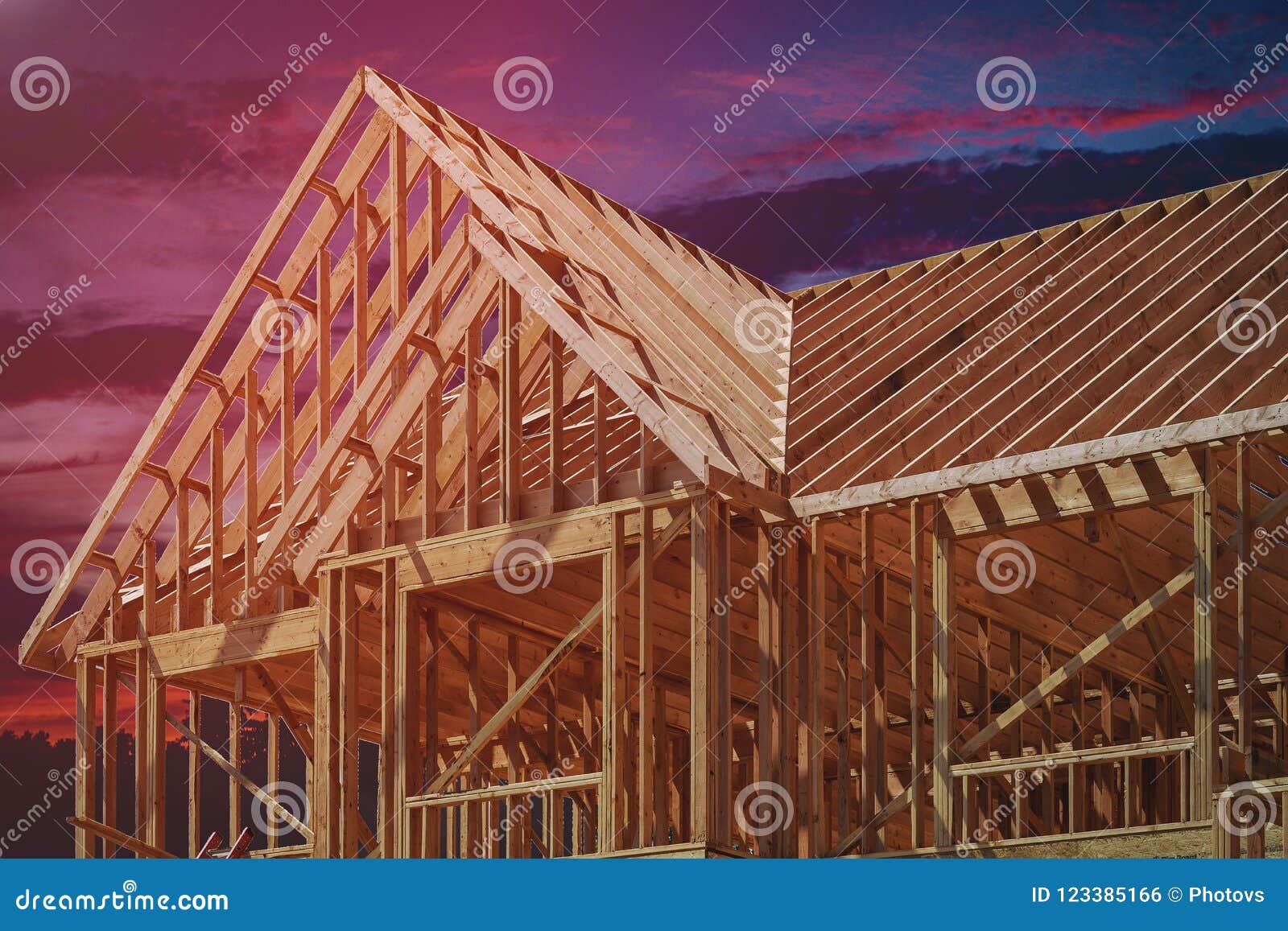 Wood Building Frame at Multi-Family Housing Construction Stock Photo ...