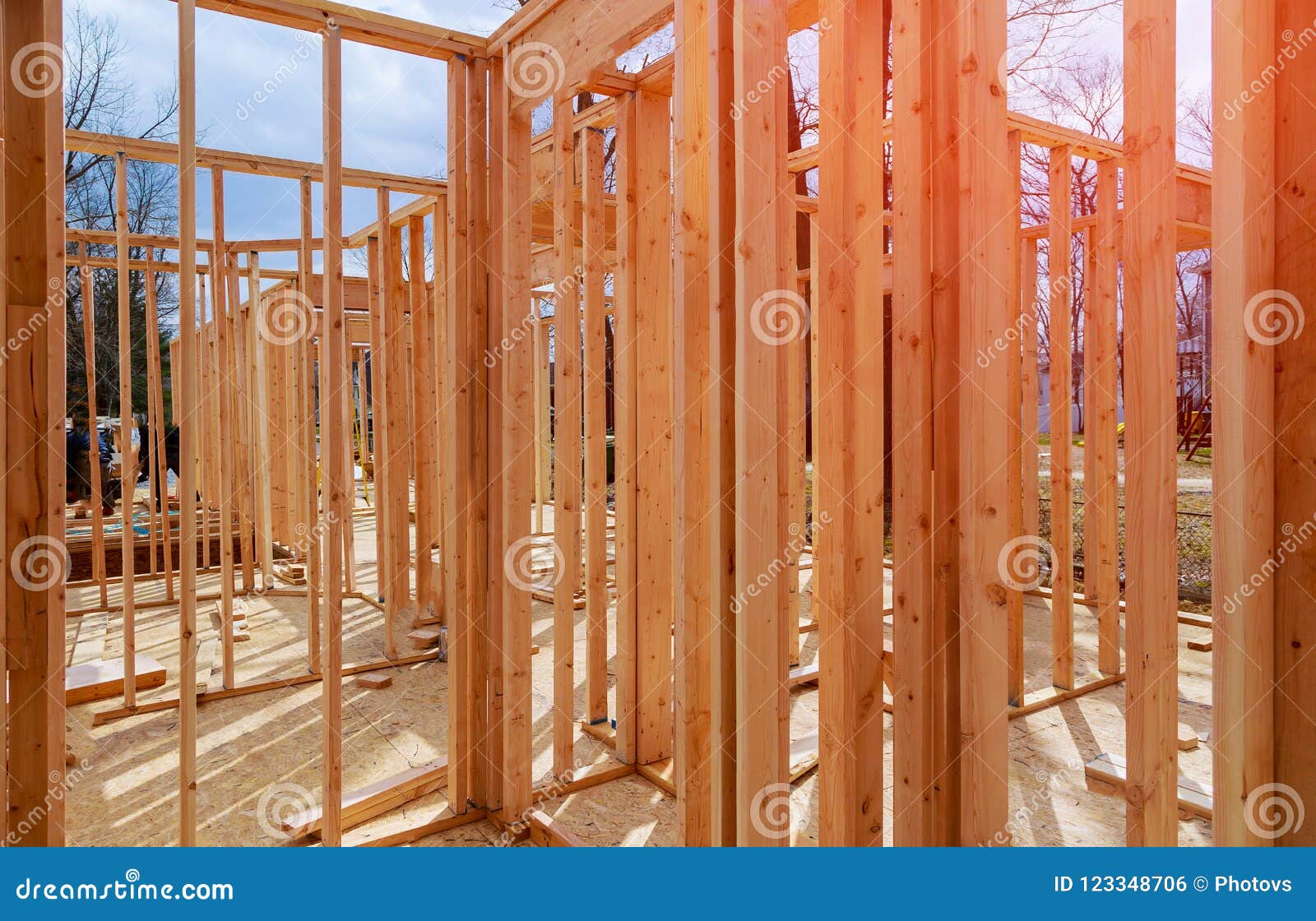 Wood Building Frame at Multi-Family Housing Construction Stock Photo ...