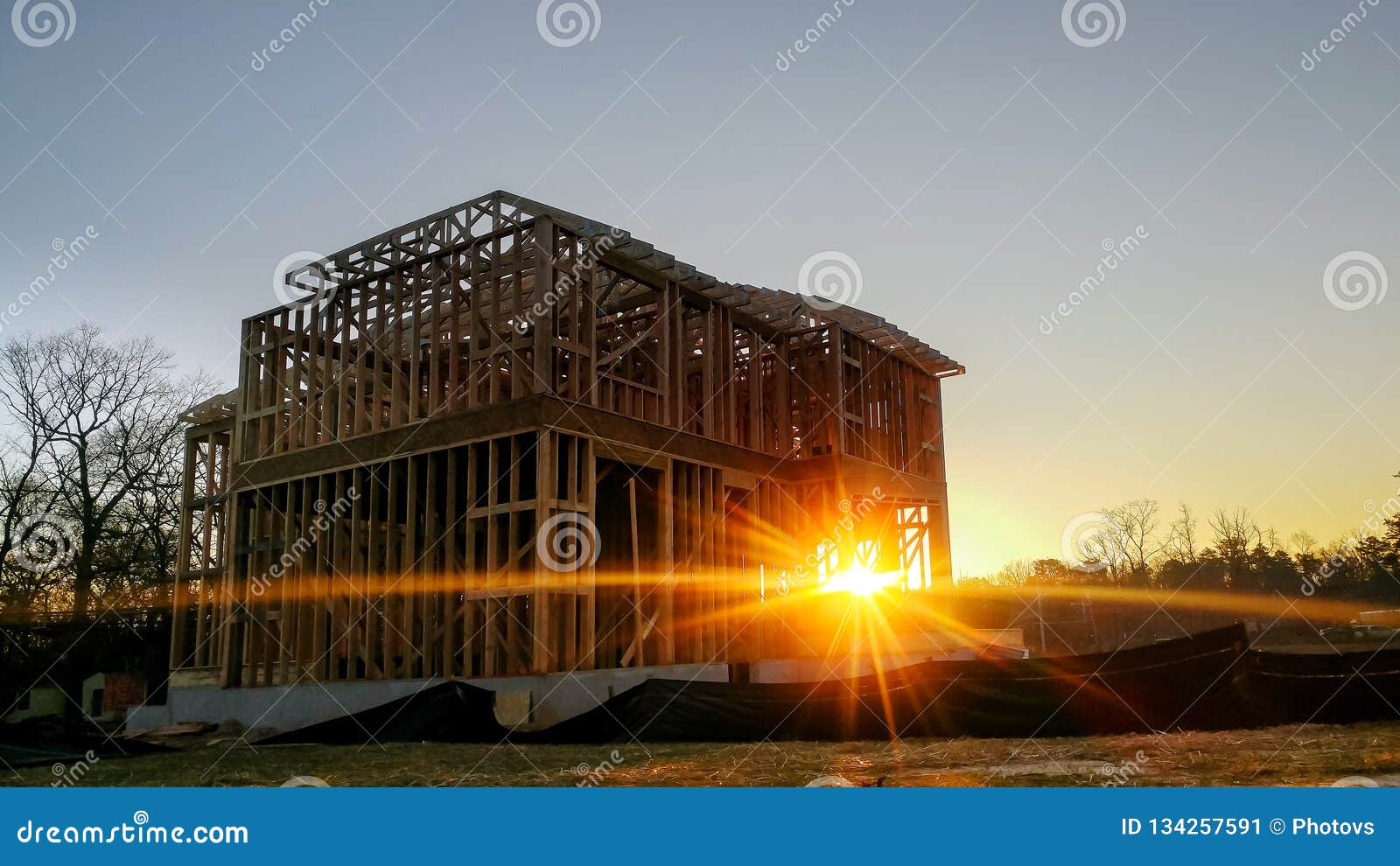 Building Frame Composition. Steel Frame Of The Building With Timber ...