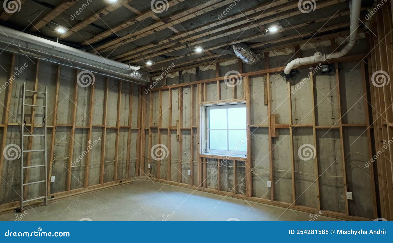 Wood Building Frame Structure on a New Development Framing in Basement ...