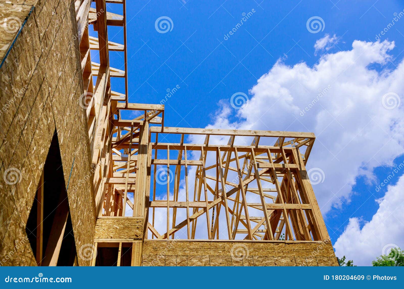 Wood Building Frame Structure on a New Development Stock Image - Image ...