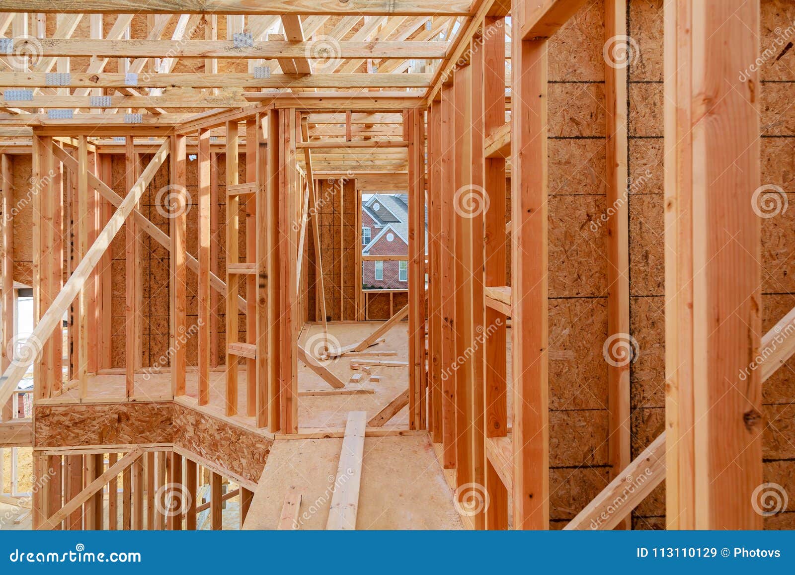 Wood Building Frame Structure on a New Development Site Stock Image ...