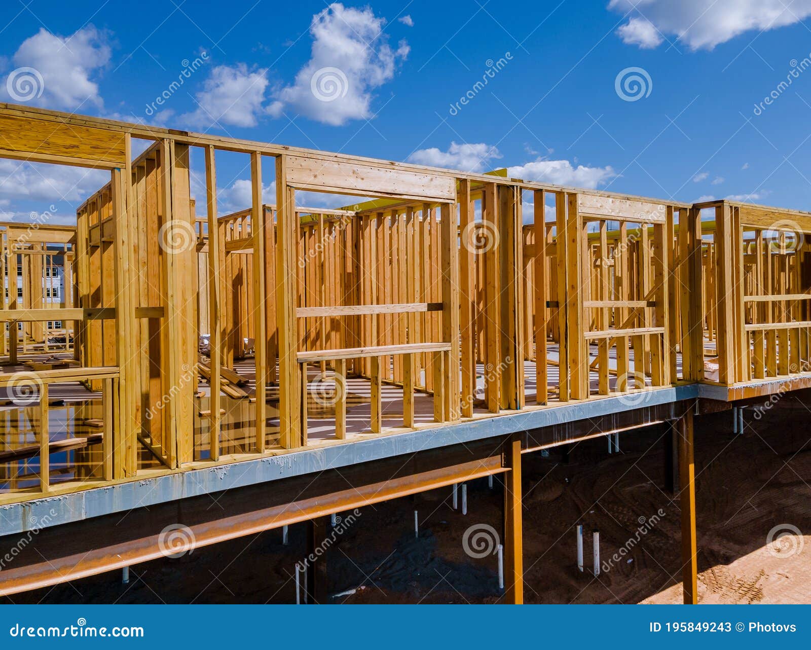 Wood Building Frame Structure on a New Development Stock Image - Image ...