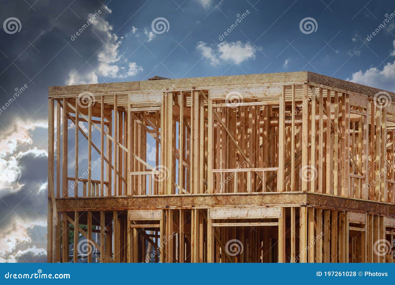 Wood Building Frame Structure on a New Development Stock Photo - Image ...