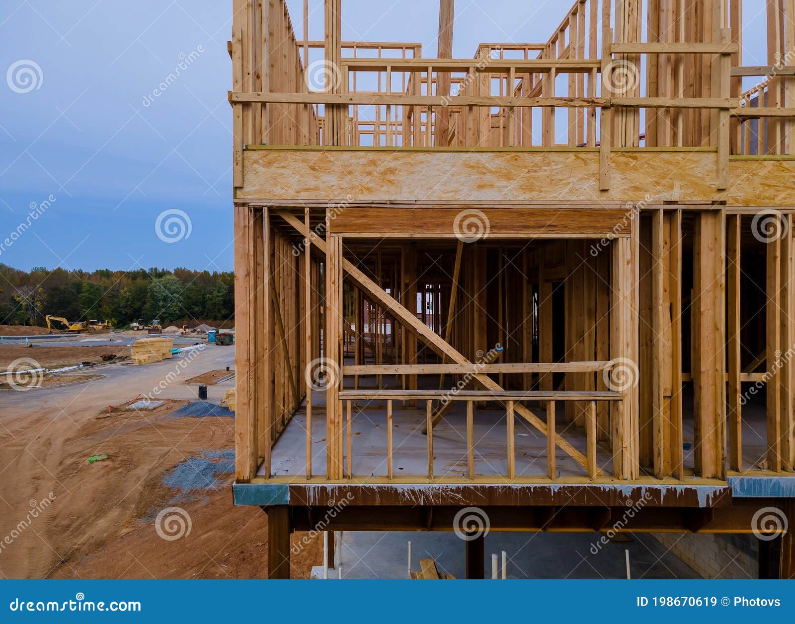 Wood Building Frame Structure on a New Development Stock Image - Image ...