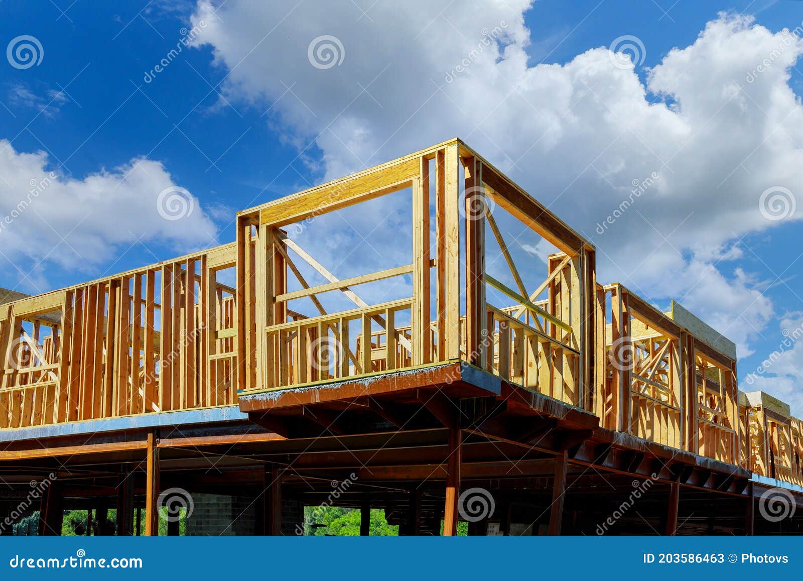 Wood Building Frame Structure on a New Development Stock Image - Image ...