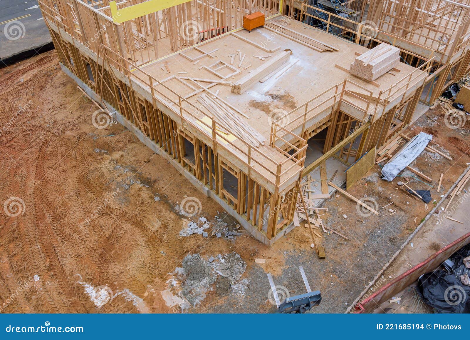 Wood Building Frame Structure on a New Development Stock Photo - Image ...