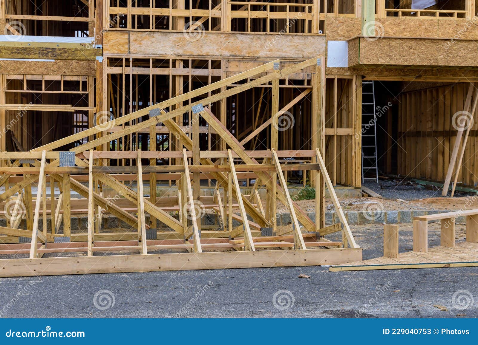 Wood Building Frame Structure on a New Development Stock Image - Image ...
