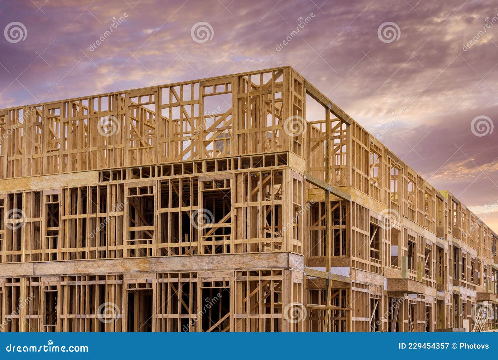 Wood Building Frame Structure on a New Development Stock Image - Image ...