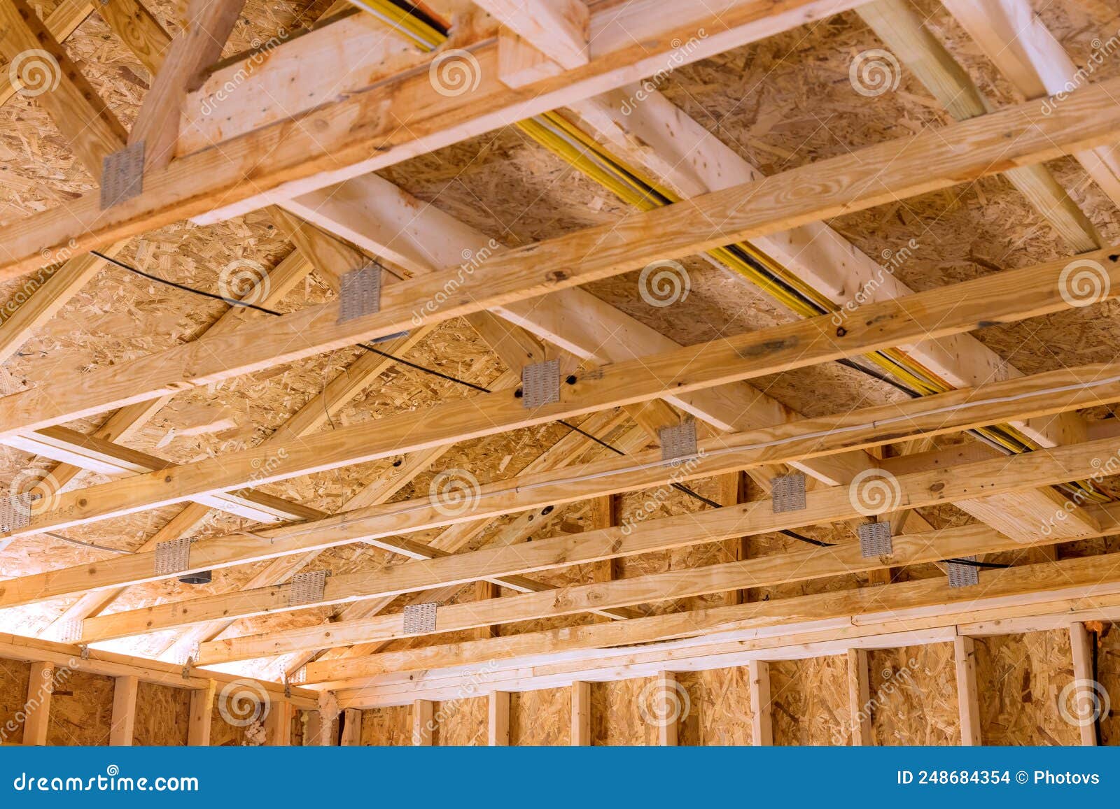 Wood Building Frame Structure on a New Home Stock Photo - Image of ...
