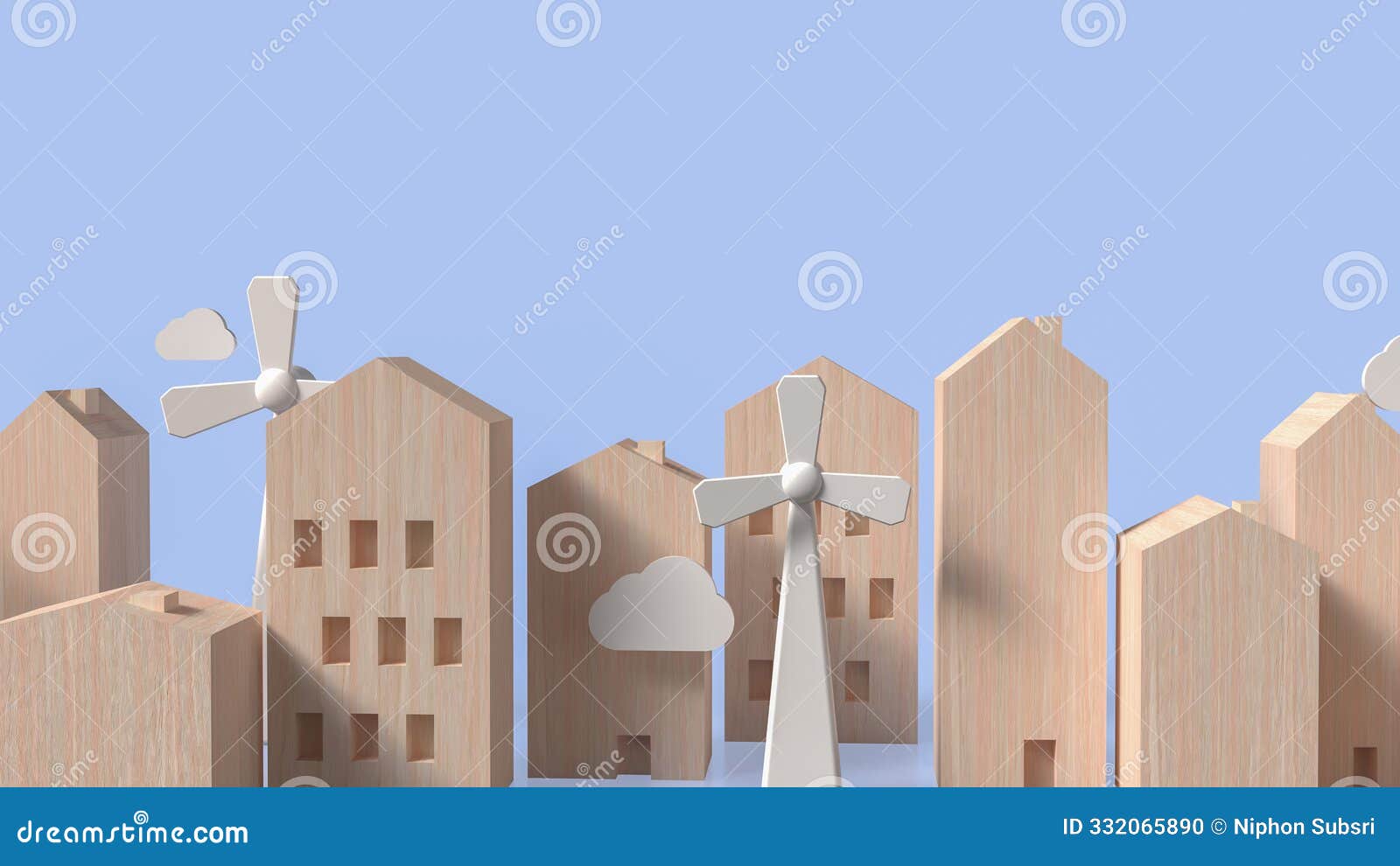 The Wood Building and Wind Turbine for Property Concept 3d Rendering ...