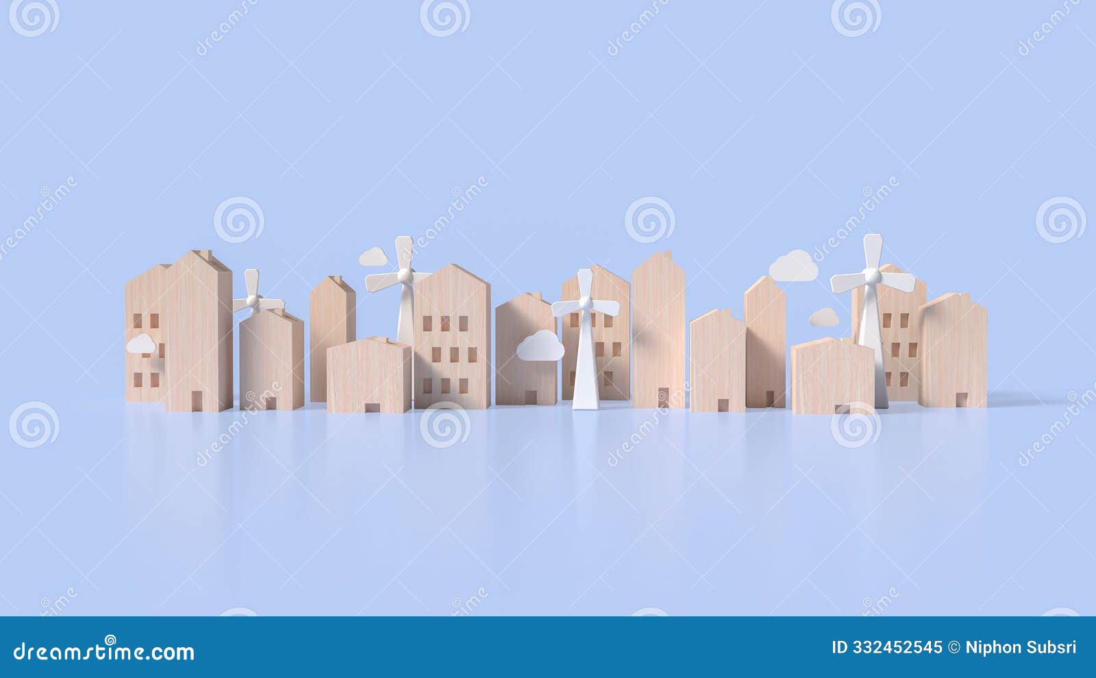 The Wood Building and Wind Turbine for Property Concept 3d Rendering ...