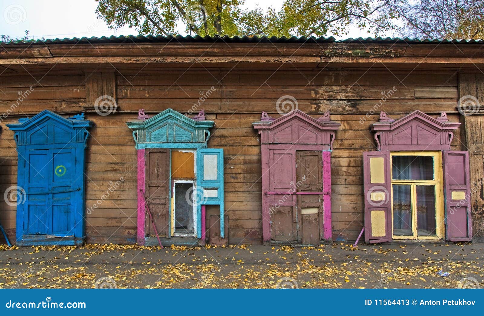 Wood building with windows stock image. Image of vintage - 11564413