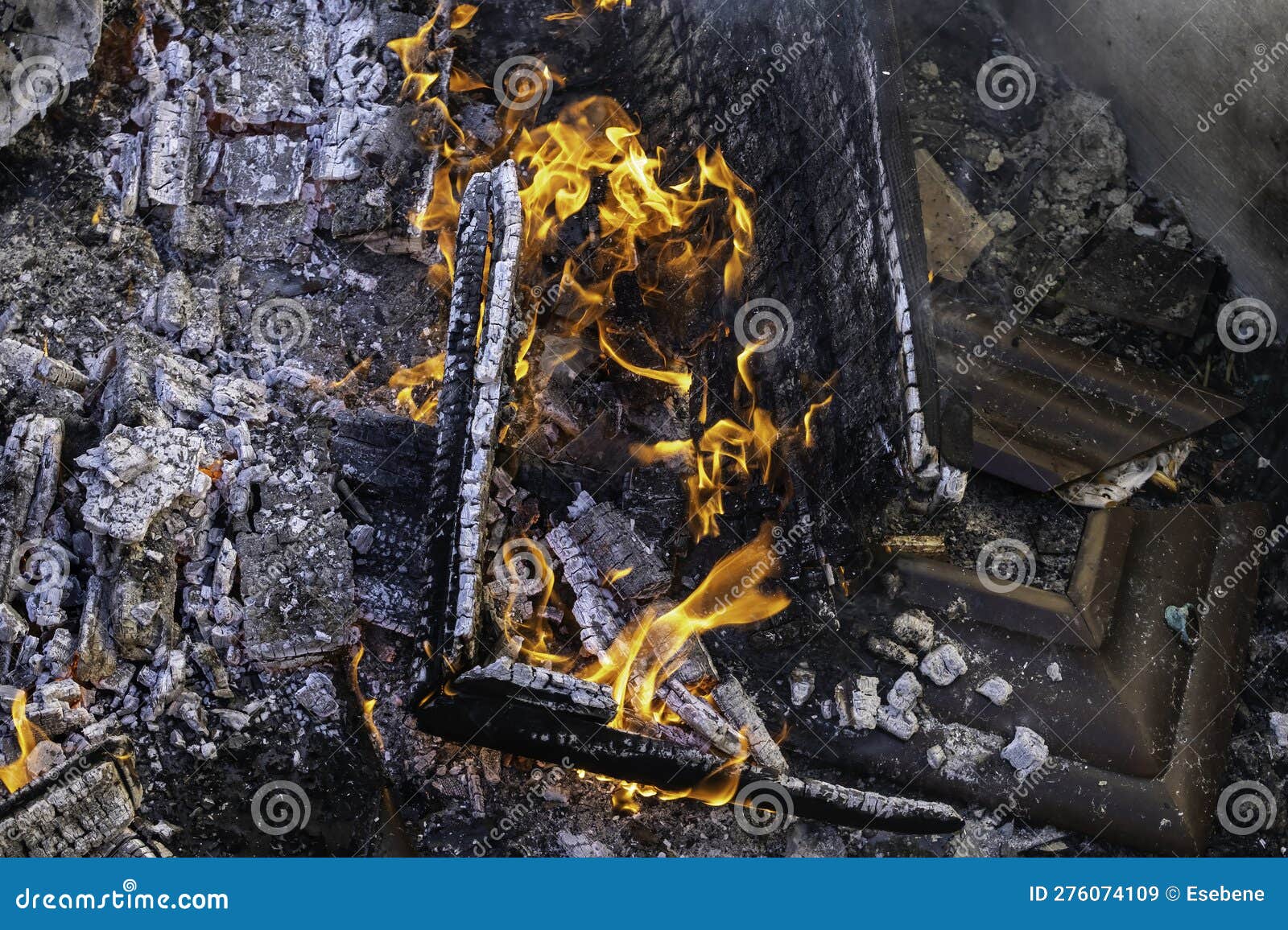 Wood burning fire stock image. Image of ashes, heat - 276074109