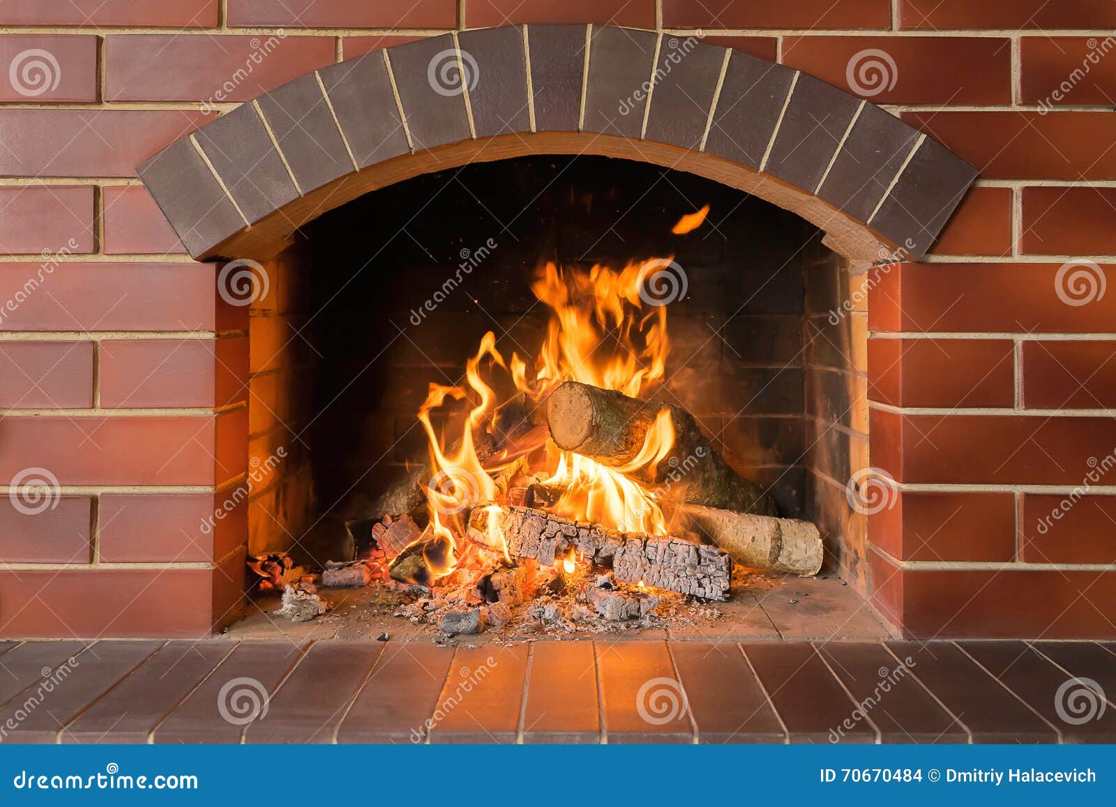 Wood Burning Fireplace in a Bright Fire Stock Photo - Image of cosiness ...