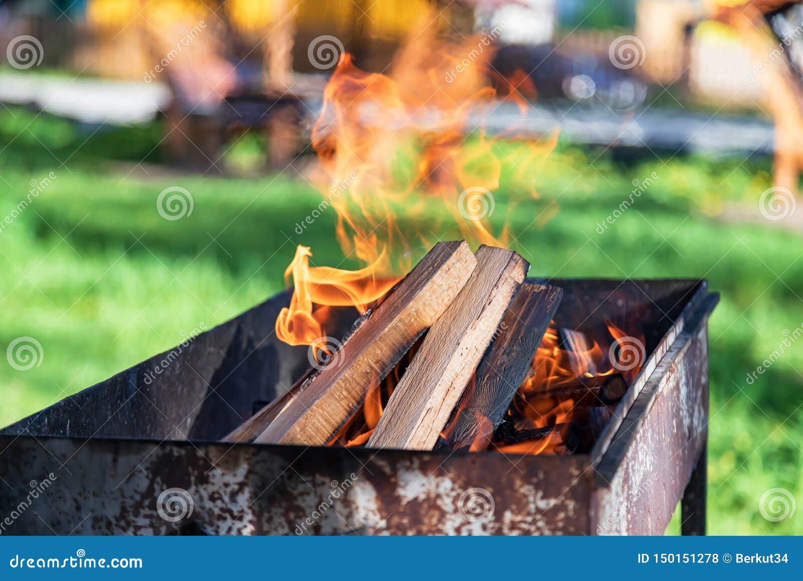 Wood Burning in an Old Rusty Grill Stock Photo - Image of firewood ...