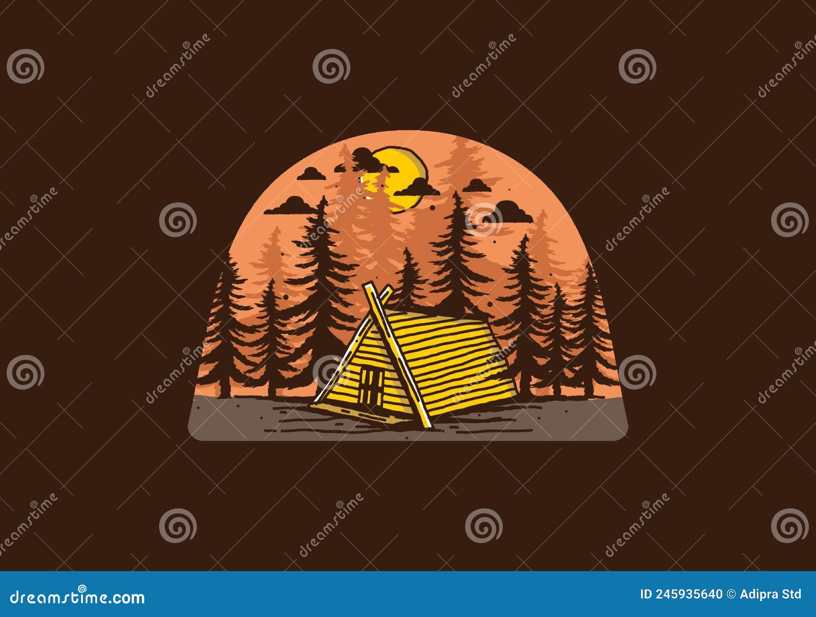 Wood Cabin in the Jungle Illustration Drawing Stock Vector ...