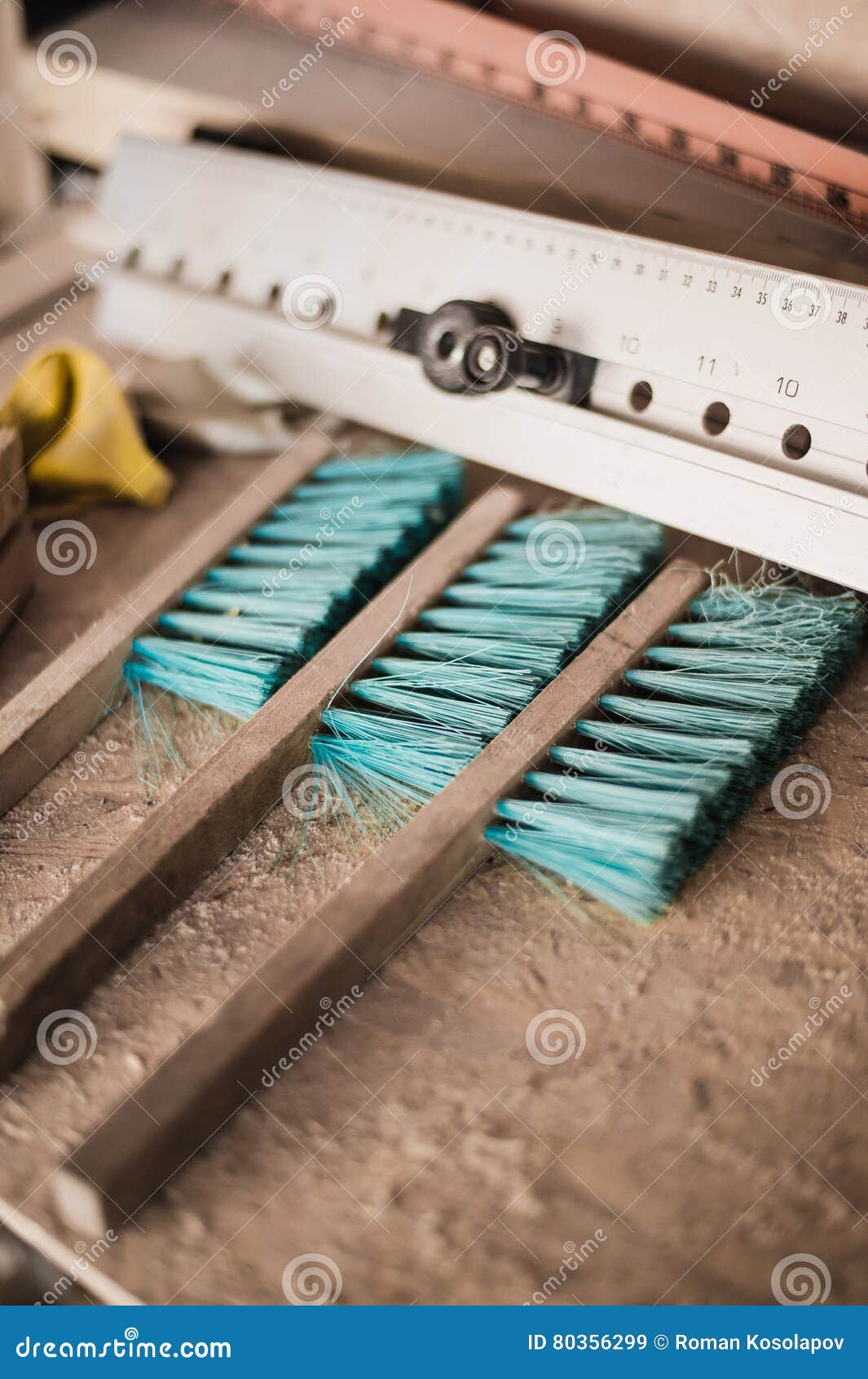 Wood Carpentry Tools at Workshop. Brushes and Ruler. Stock Image ...