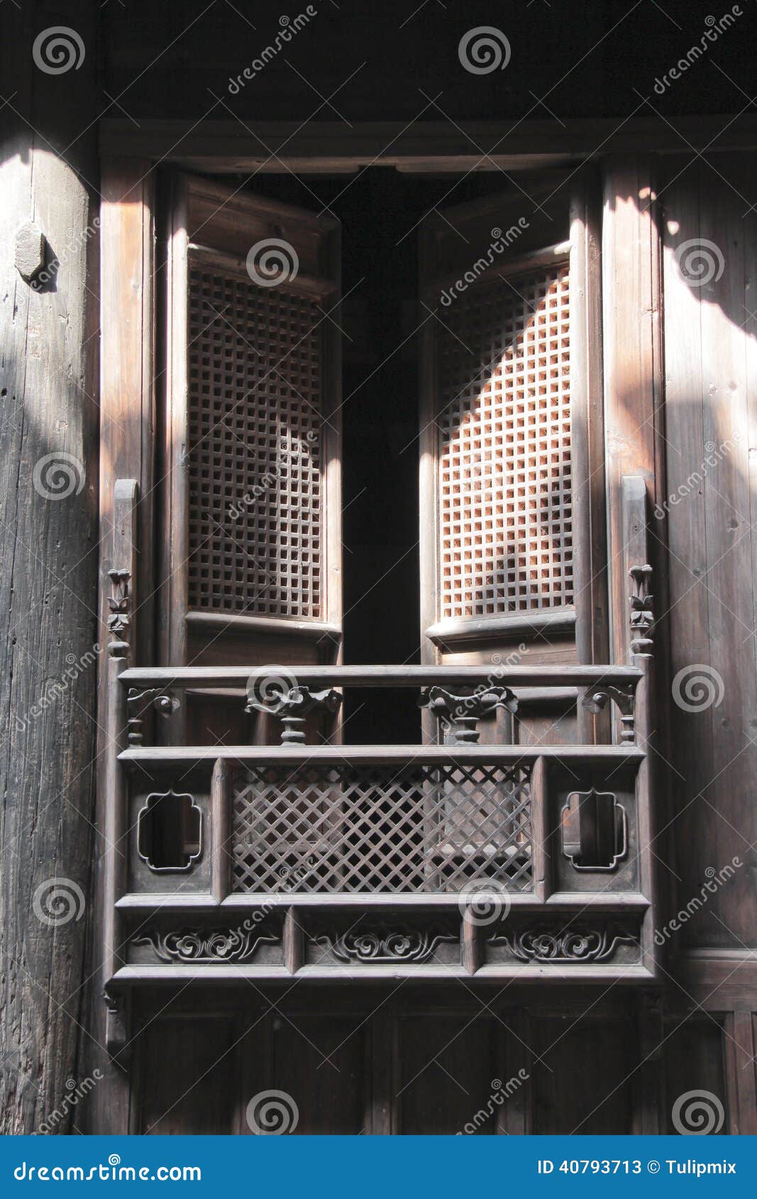 Wood Carved Window in Ancient Chinese Building Stock Image - Image of ...