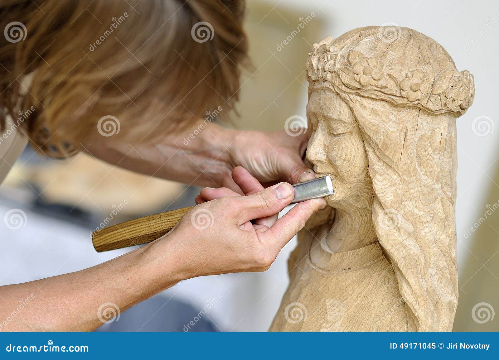 Wood carver at work stock image. Image of sprite, handmade - 49171045