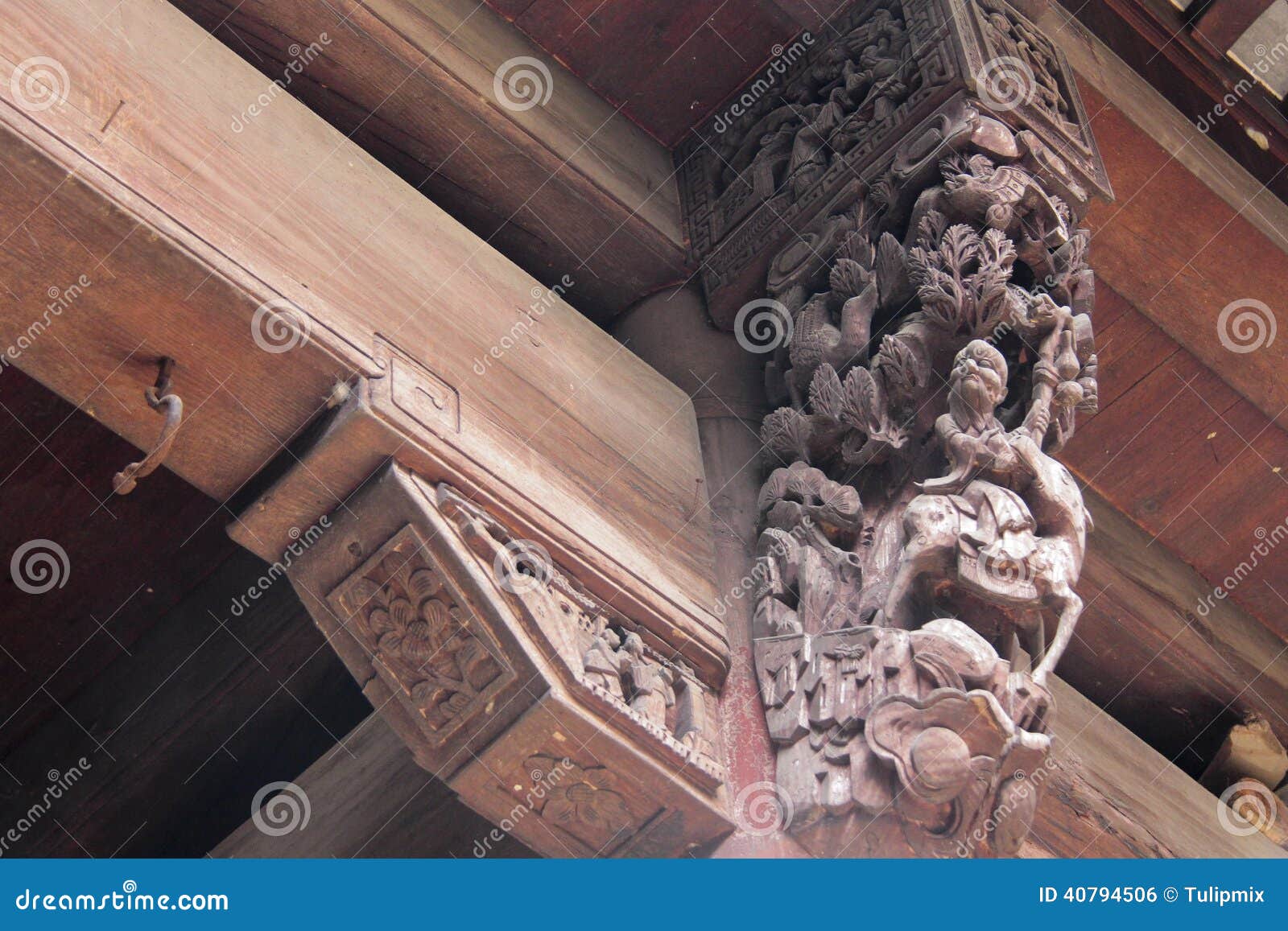 Wood Carving in Ancient Chinese Building Stock Photo - Image of china ...