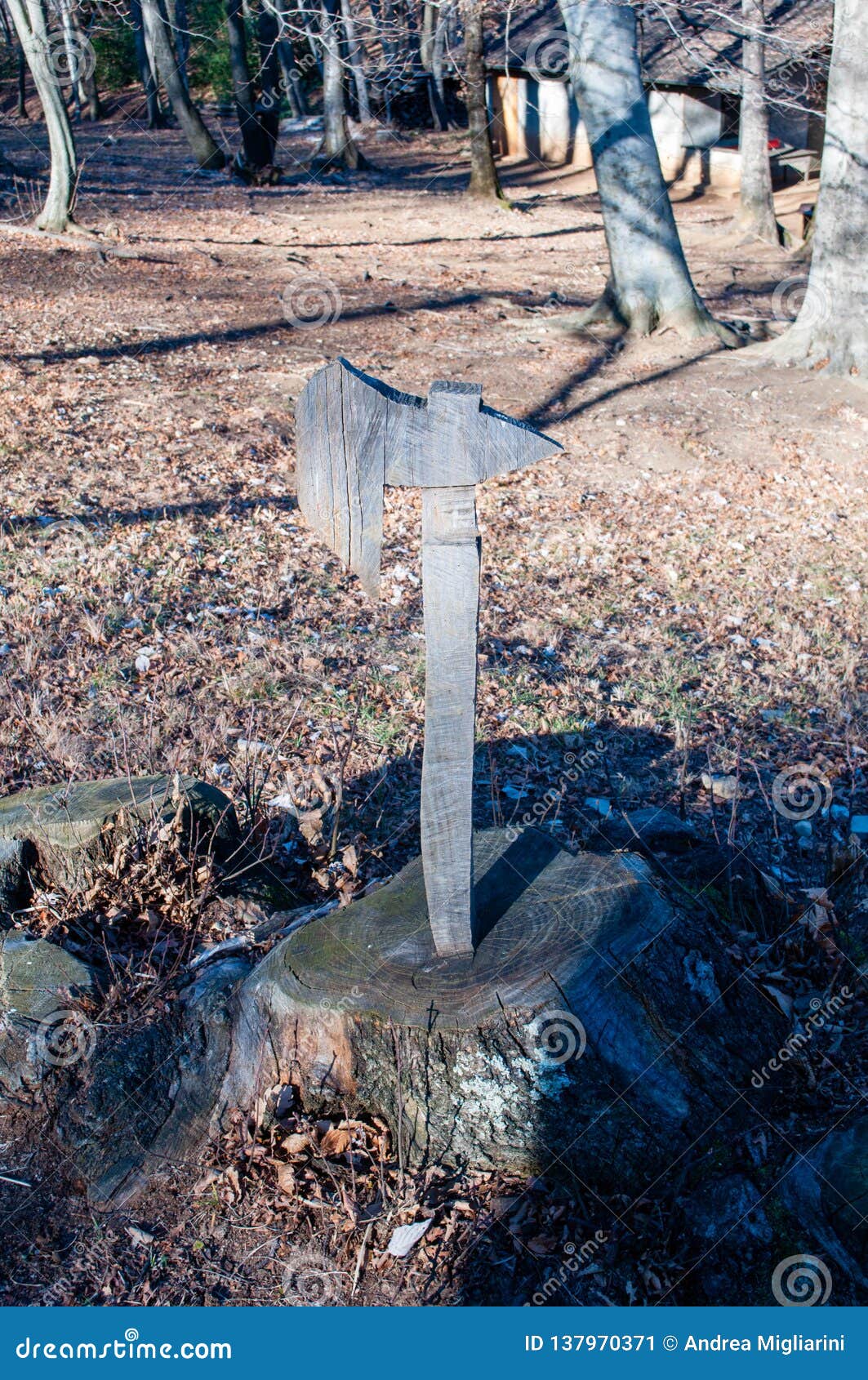 Wood Carving of an Axe, Placed on a Cut Trunk of a Tree Stock Image ...