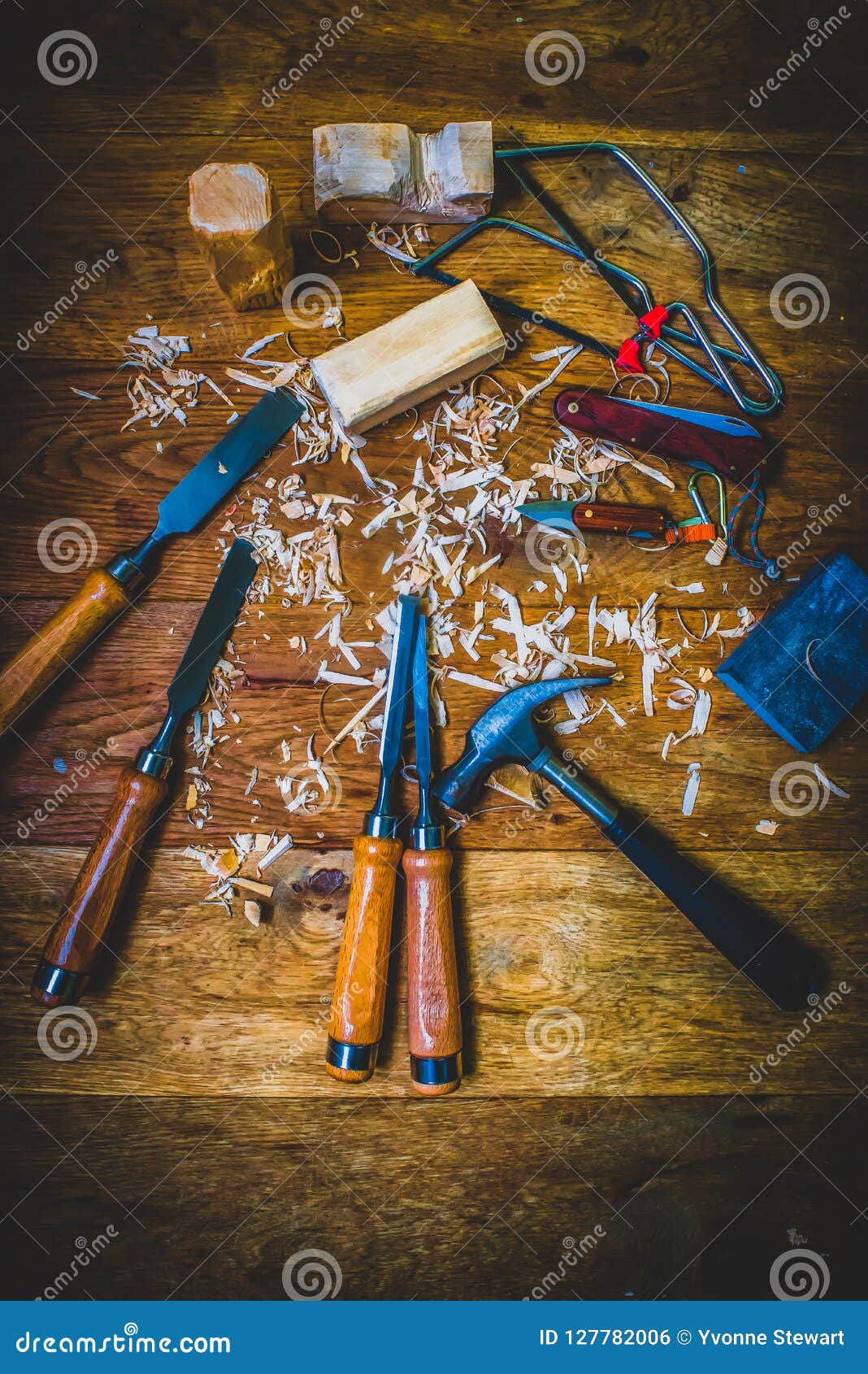 Wood Carving Blocks and Tools Stock Photo - Image of shaving, table ...