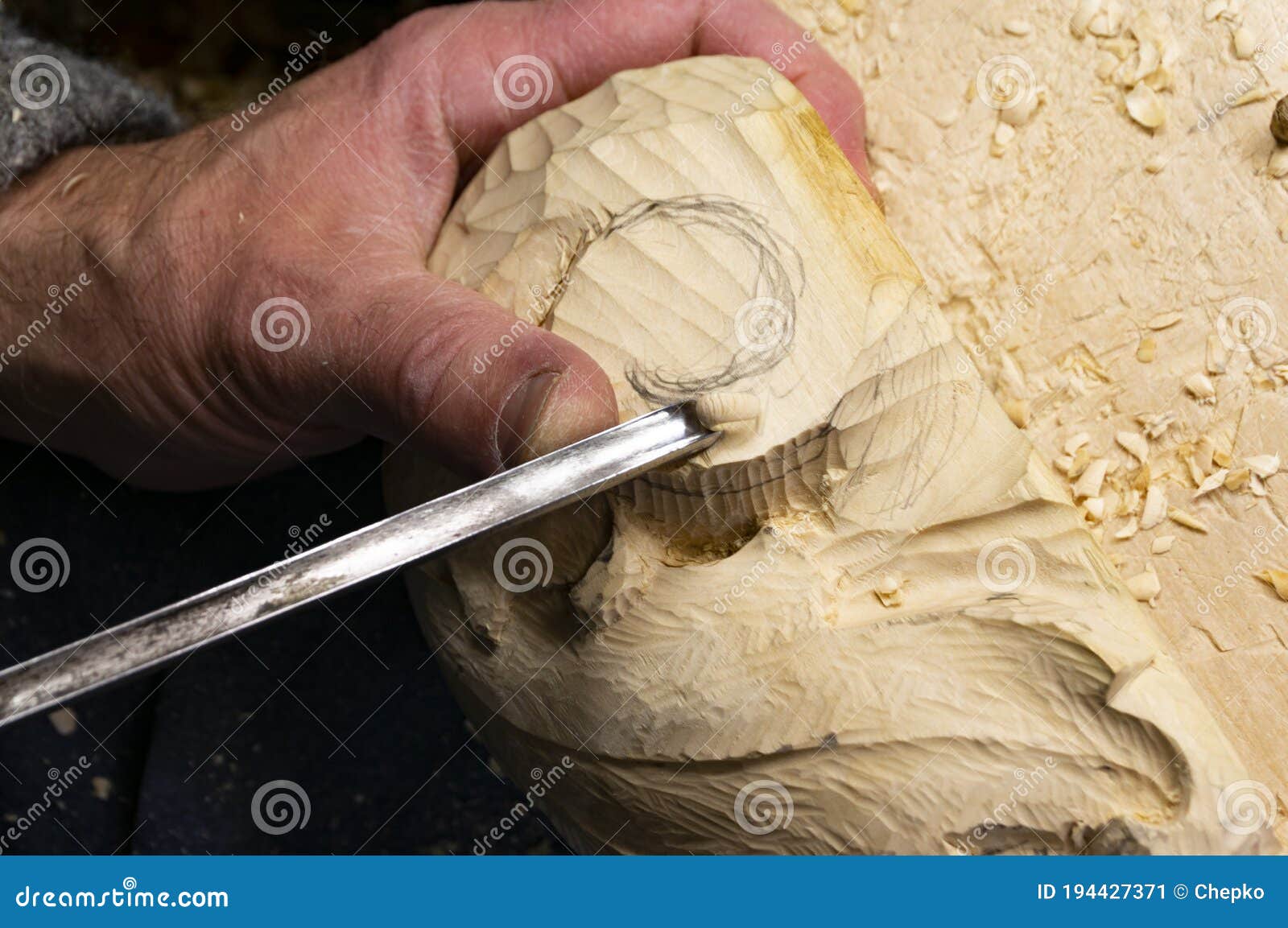 Wood Carving Close-up of a Hand in Work Stock Image - Image of activity ...